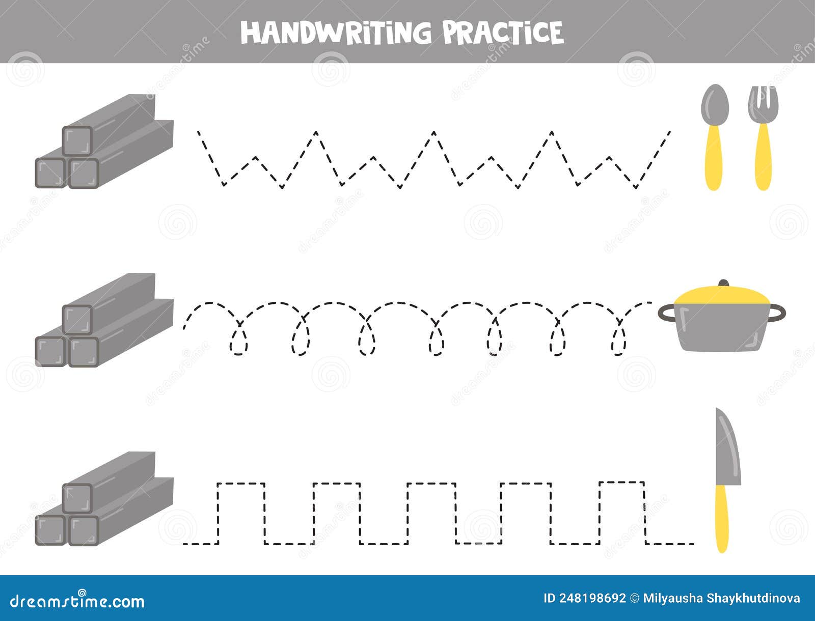 Tracing Lines with Metallic Objects. Writing Practice. Stock Vector ...