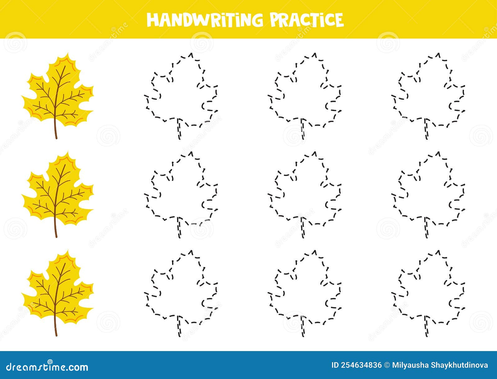 Tracing Lines for Kids with Vector Maple Leaves. Handwriting Practice Stock Vector ...