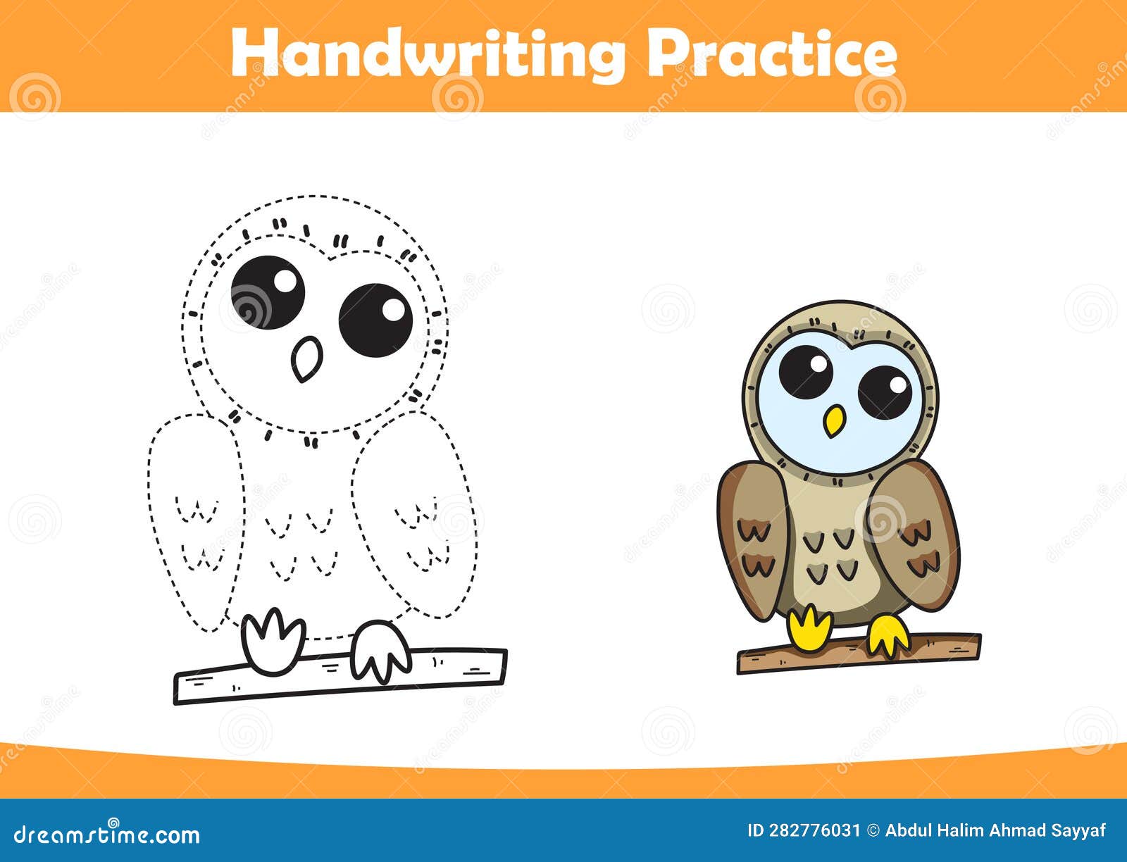Practice Handwriting. Tracing Lines and Coloring Owl for Children Stock ...