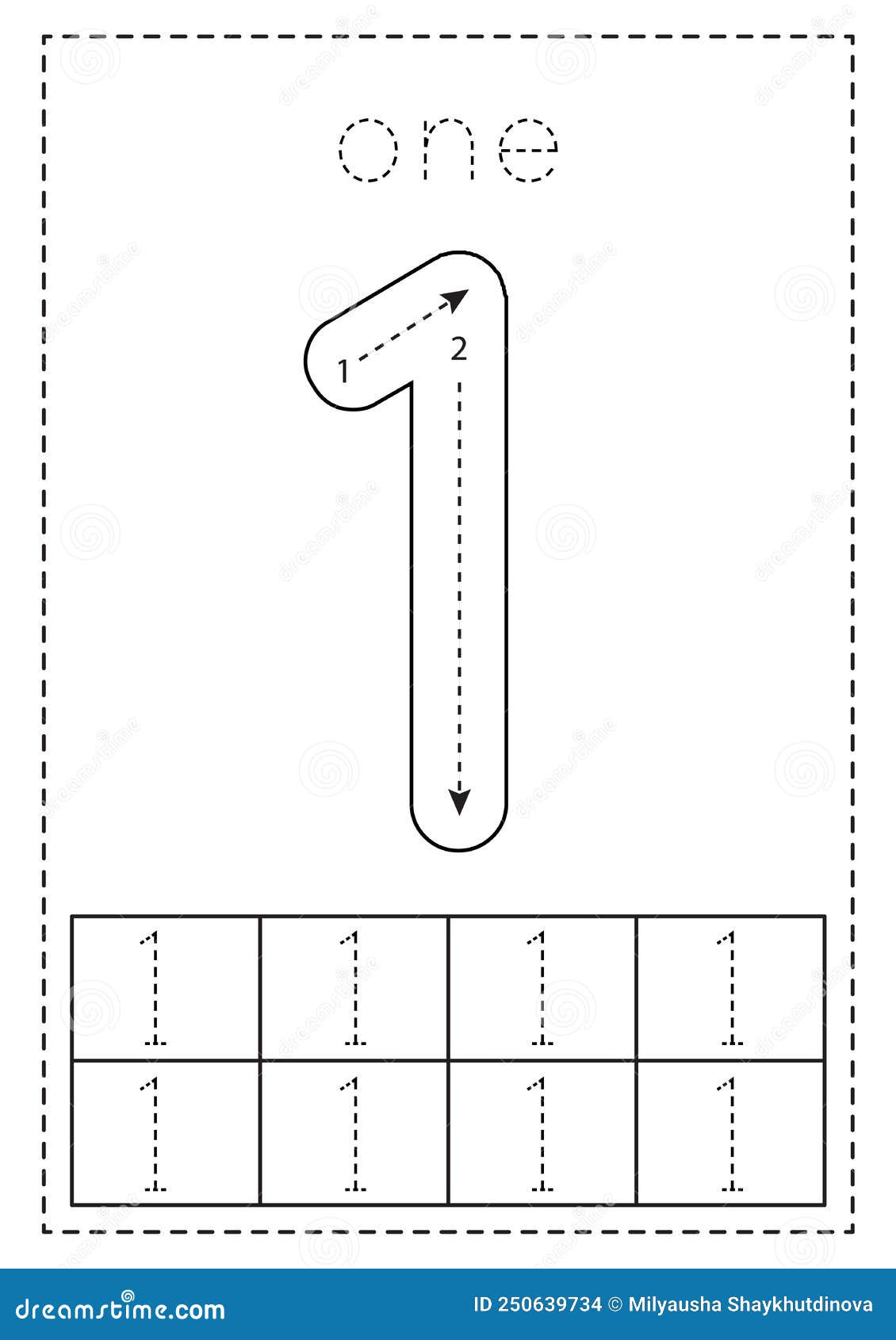 Tracing Number One. Preschool Worksheet. Black And White. Vector ... Tracing Number One. Preschool Worksheet. Black And White. Vector ...