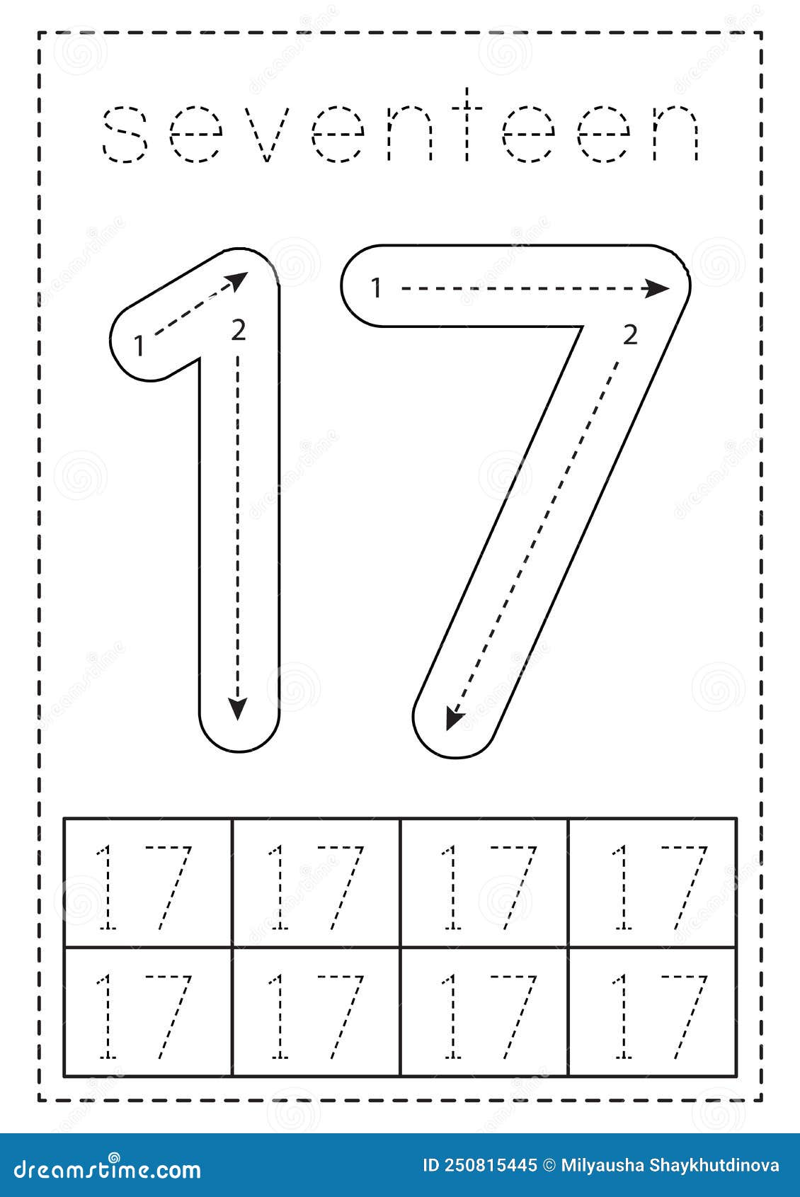 Tracing Number Seventeen. Preschool Worksheet. Black and White. Stock ... Tracing Number Seventeen. Preschool Worksheet. Black and White. Stock ...