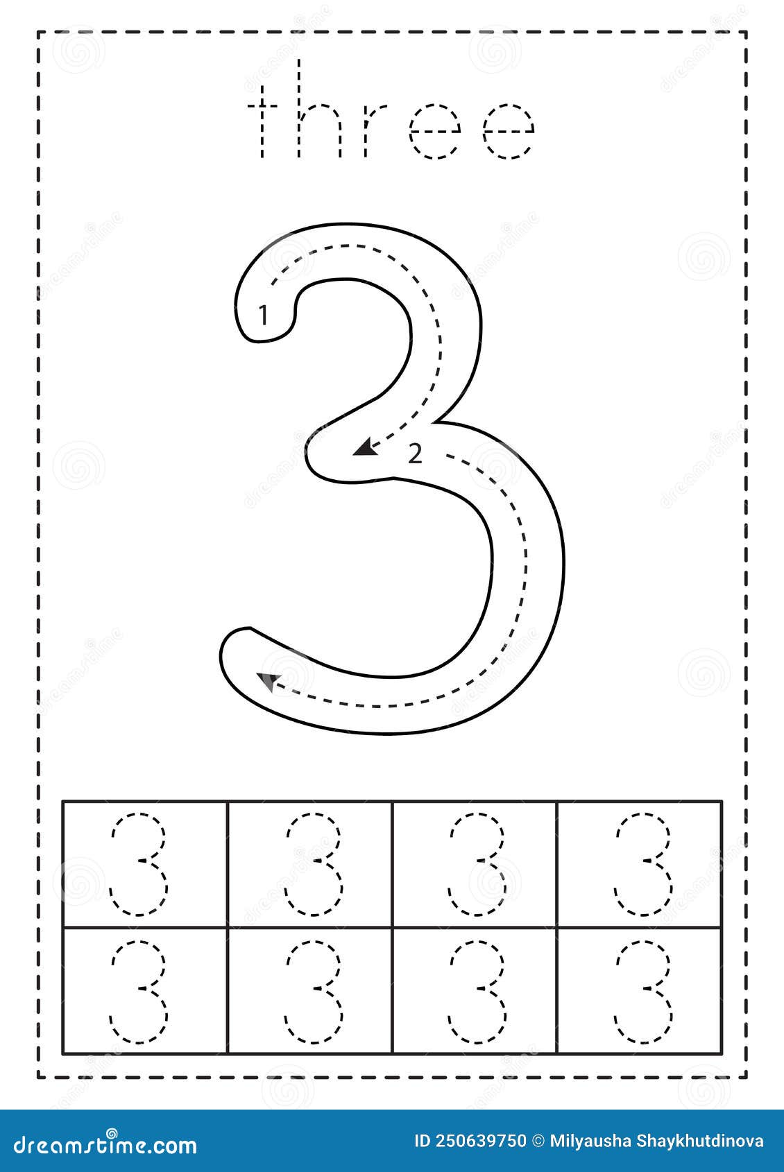 Tracing Number Three. Preschool Worksheet. Black and White. Stock ... Tracing Number Three. Preschool Worksheet. Black and White. Stock ...