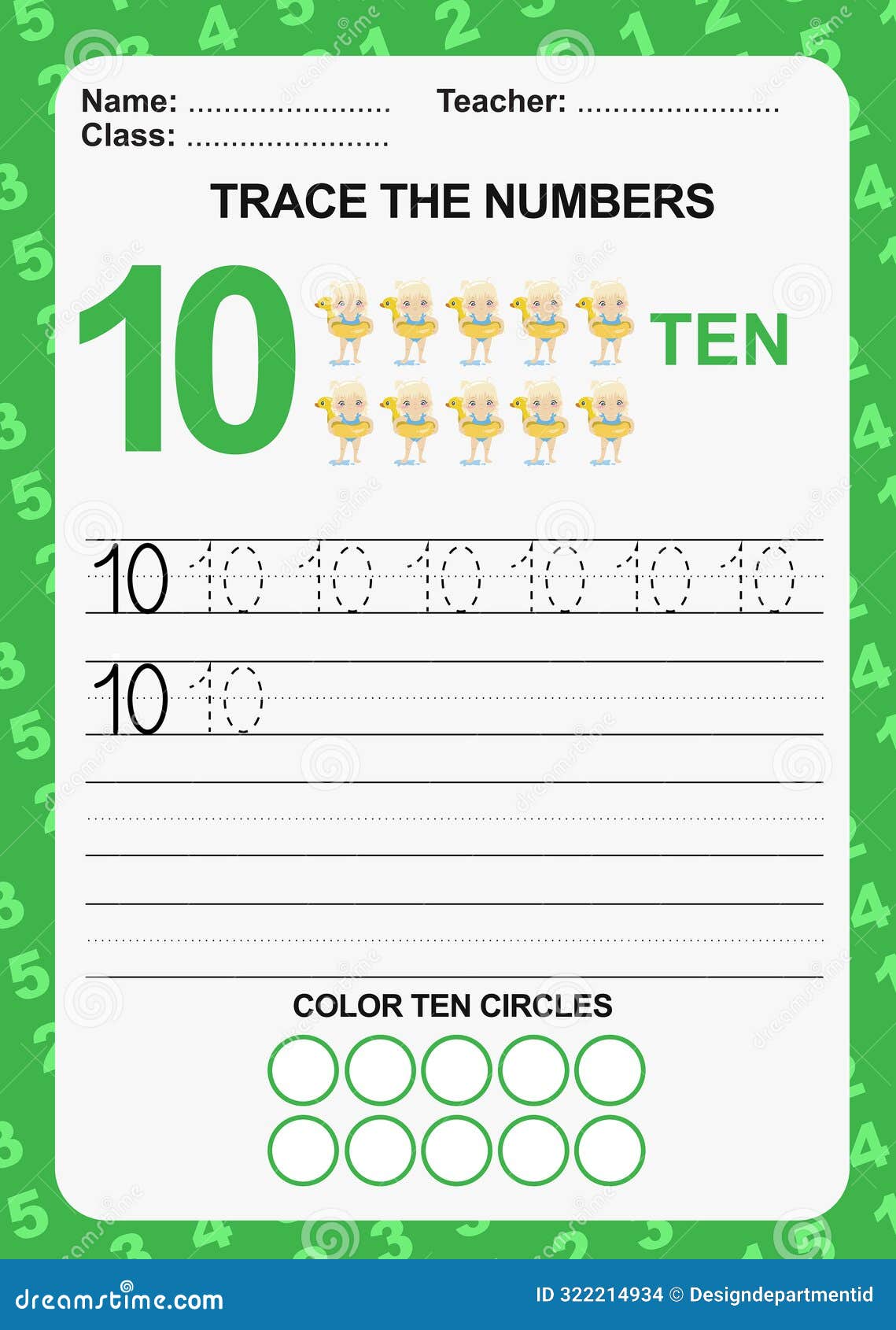 Trace And Write Number For Children. Exercise For Children To Recognize ...