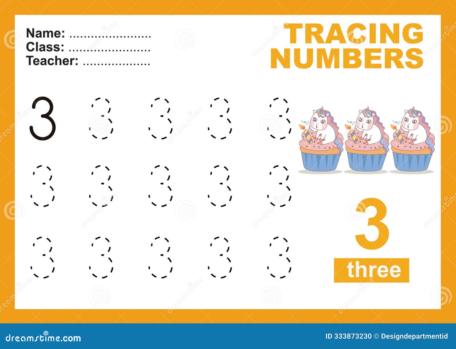 Trace And Write Number For Children. Exercise For Children To Recognize ...