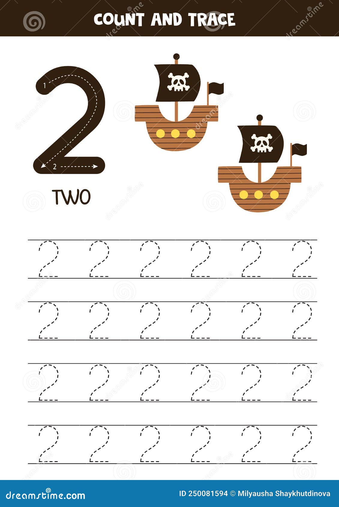 Tracing Numbers Worksheet with Cute Pirate Elements. Stock Vector ... Tracing Numbers Worksheet with Cute Pirate Elements. Stock Vector ...
