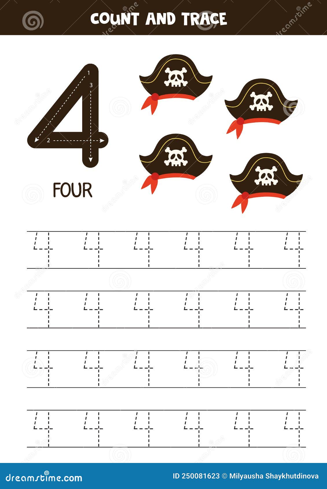 Tracing Numbers Worksheet with Cute Pirate Elements. Stock Vector ... Tracing Numbers Worksheet with Cute Pirate Elements. Stock Vector ...