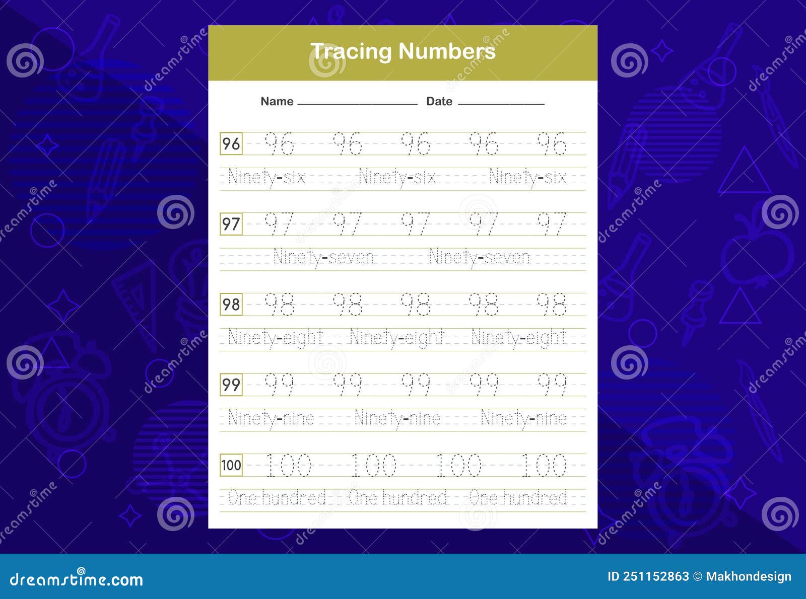 Tracing Numbers Worksheets. an Educational Worksheet for Kids Stock ...
