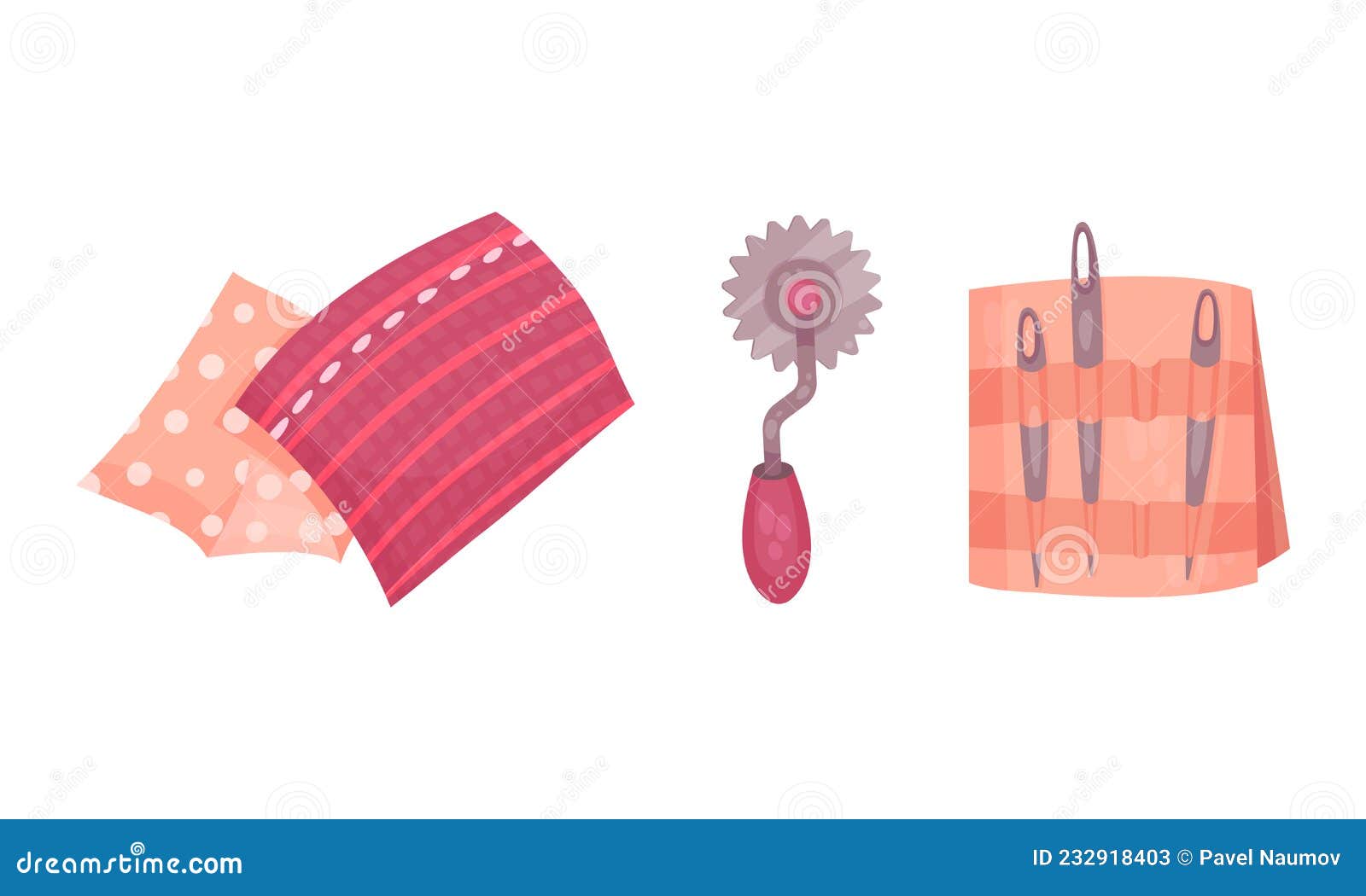 Tracing Wheel and Needles As Professional Sewing Accessory Vector Set ...