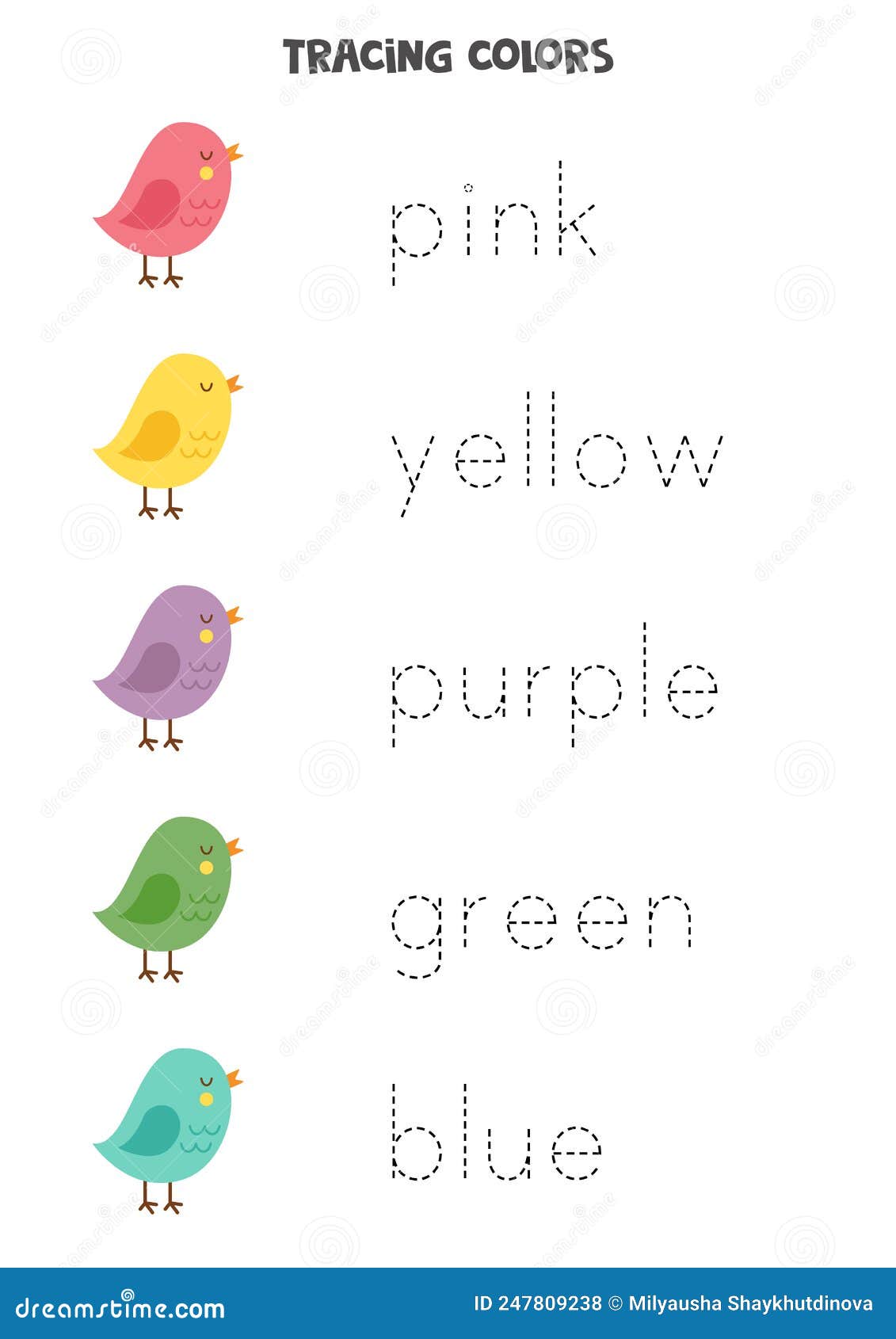 Tracing Words of Basic Colors. Preschool Worksheet. Stock Vector ...