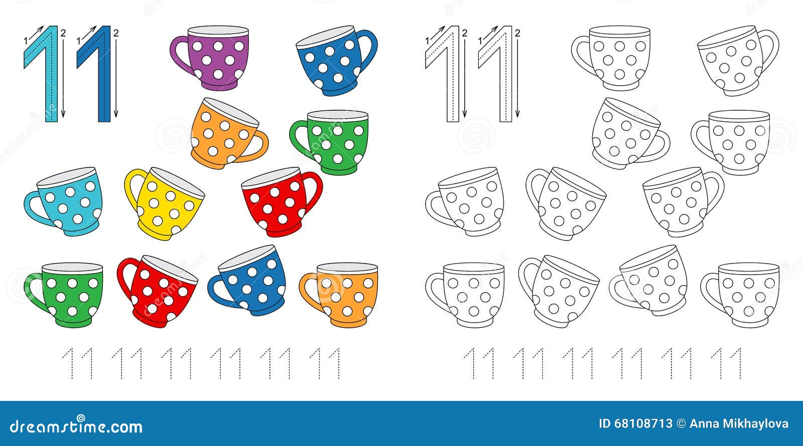 Tracing Worksheet For Figure Eleven Cartoon Vector | CartoonDealer.com ...