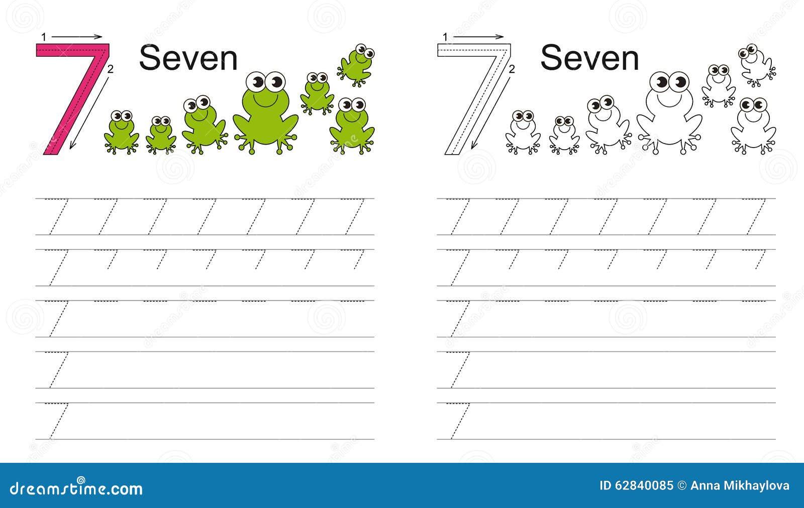 Tracing Worksheet for Figure Seven Stock Vector - Illustration of green ...