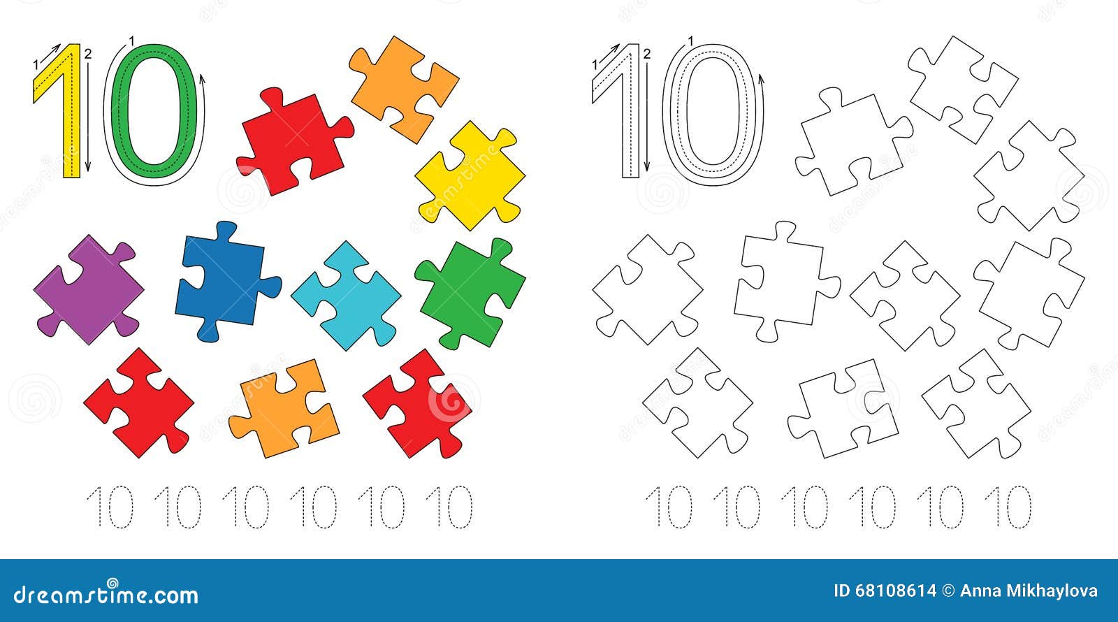 Tracing Worksheet for Figure Ten Stock Vector - Illustration of funny ...