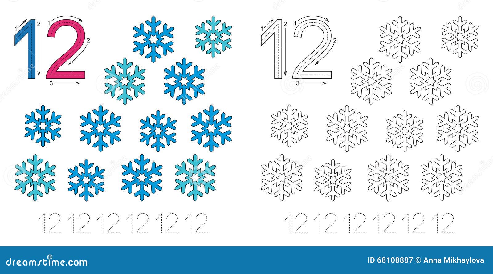 Tracing Worksheet for Figure Twelve Stock Vector - Illustration of blue ...
