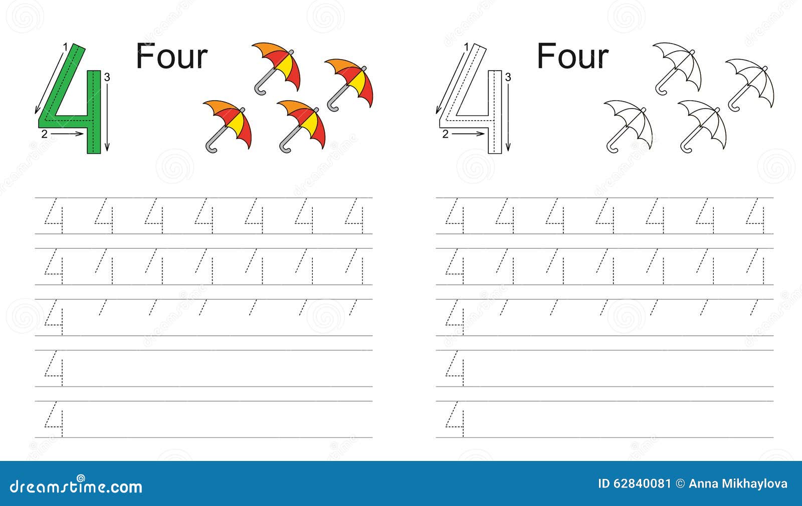 Tracing Worksheet for Figure 4 Stock Vector - Illustration of color ...