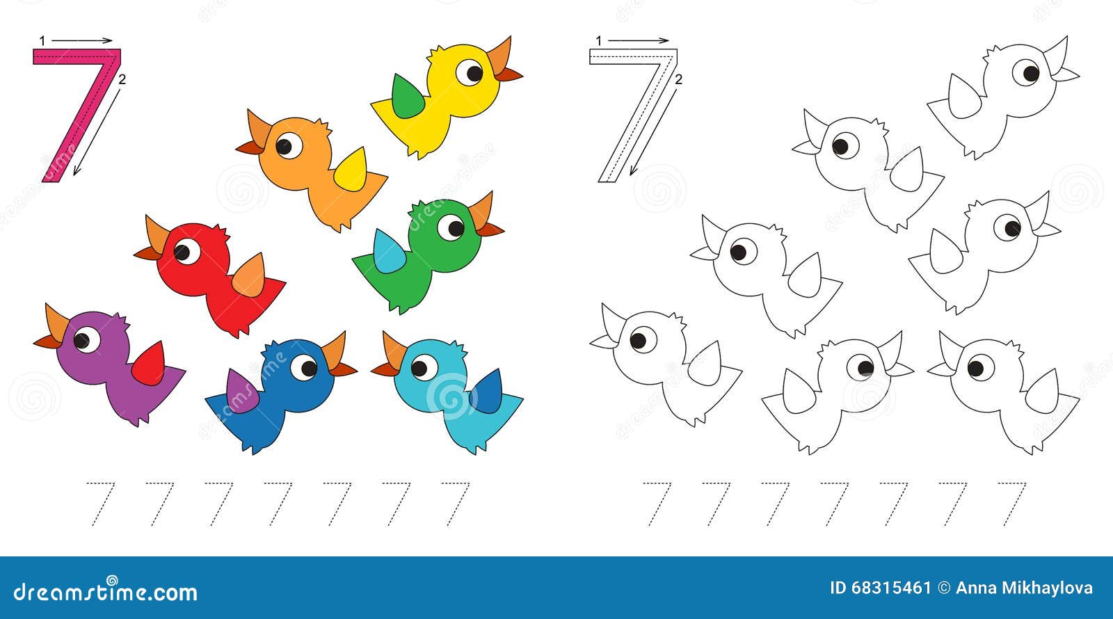 Tracing Worksheet for Figure 7 Stock Vector - Illustration of learn ...
