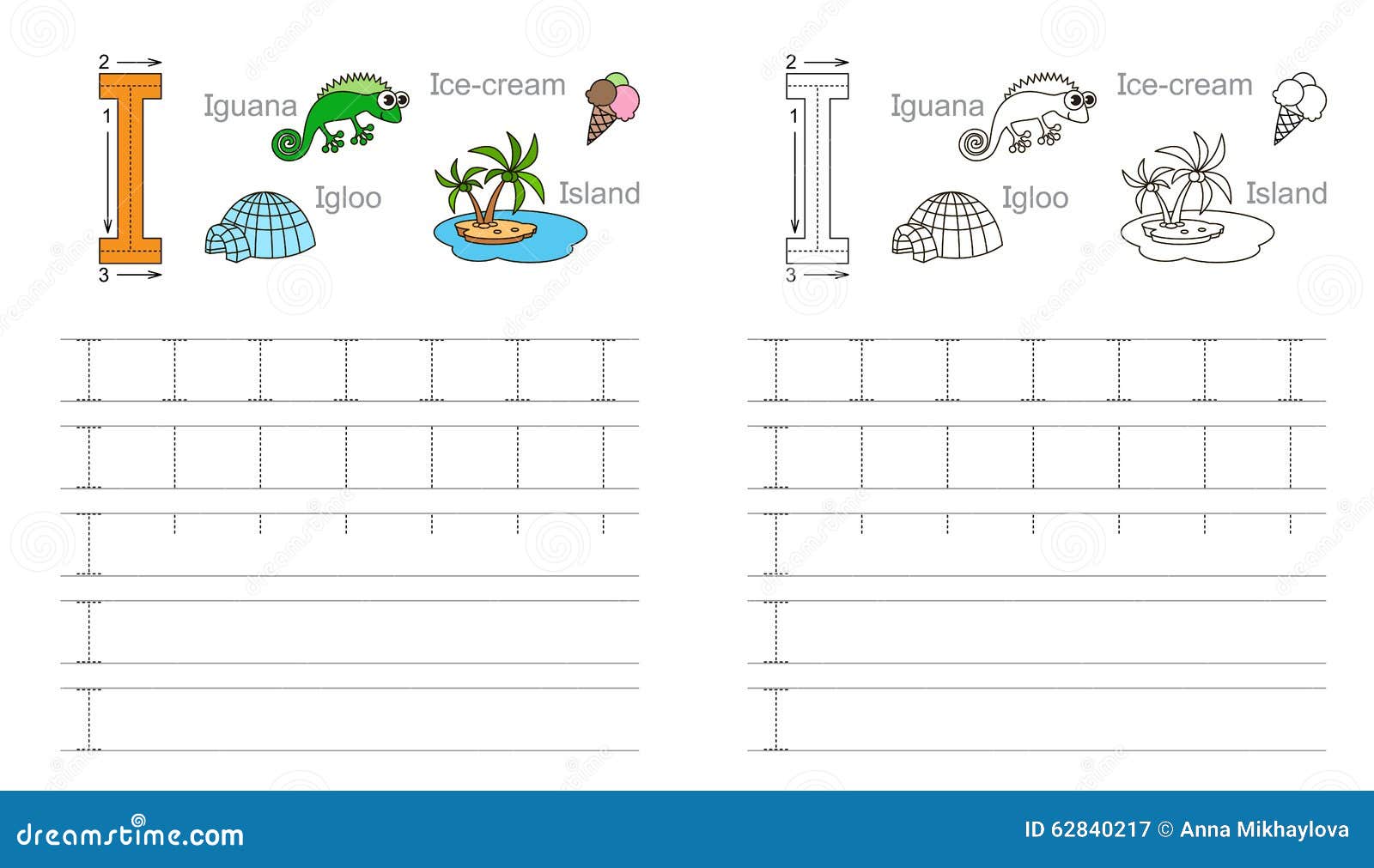 Tracing Worksheet for Letter I Stock Vector - Illustration of letter ...
