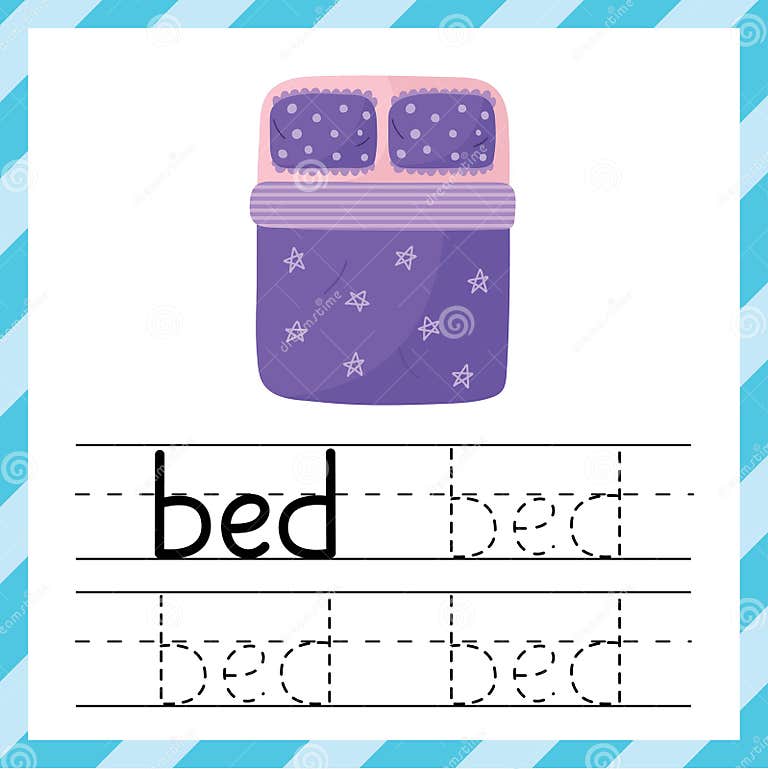 Tracing Worksheet with the Word - Bed. Learning Material or Flashcard ...