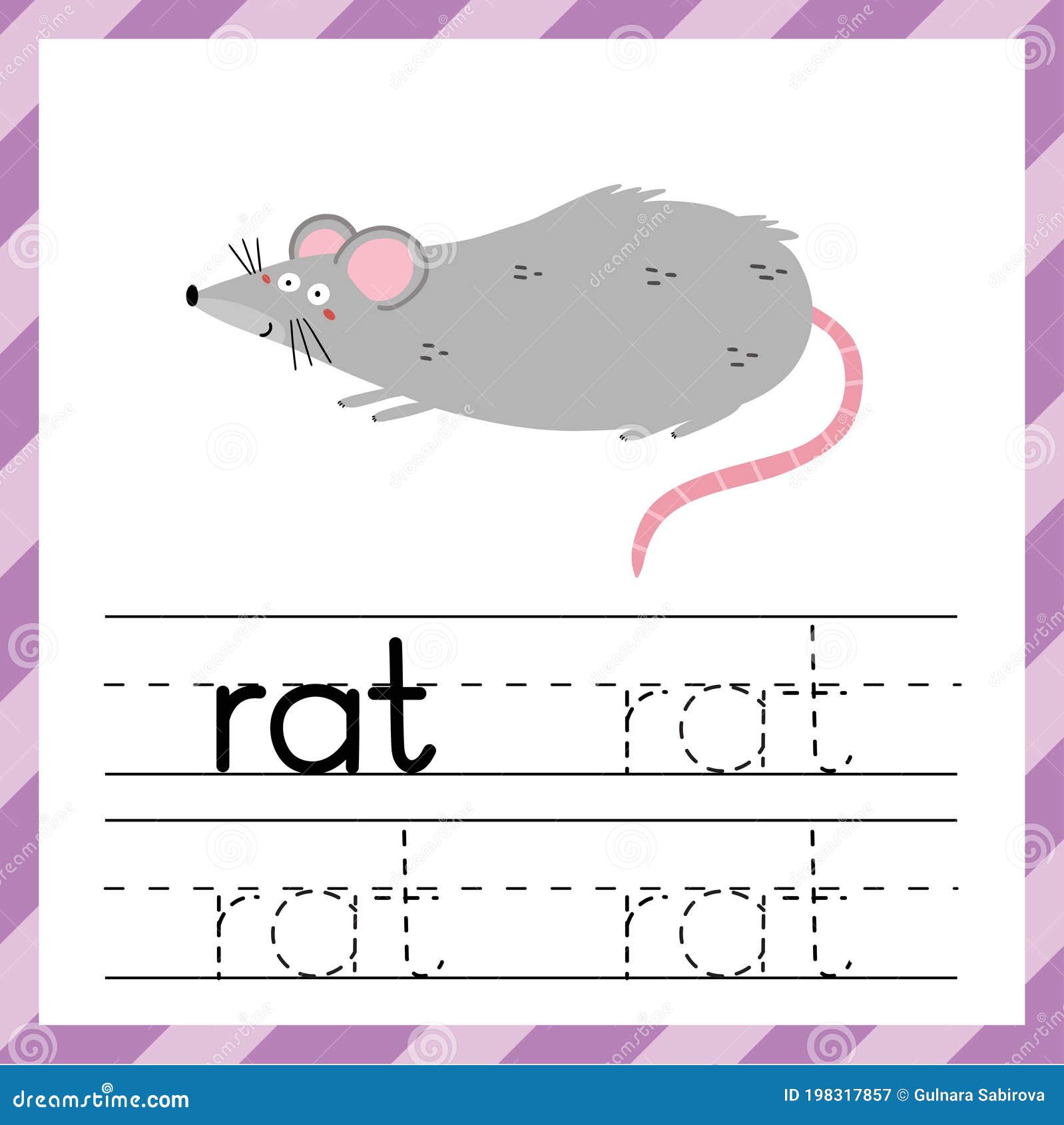 Tracing Worksheet with Word Rat. Learning Material for Kids Stock ...