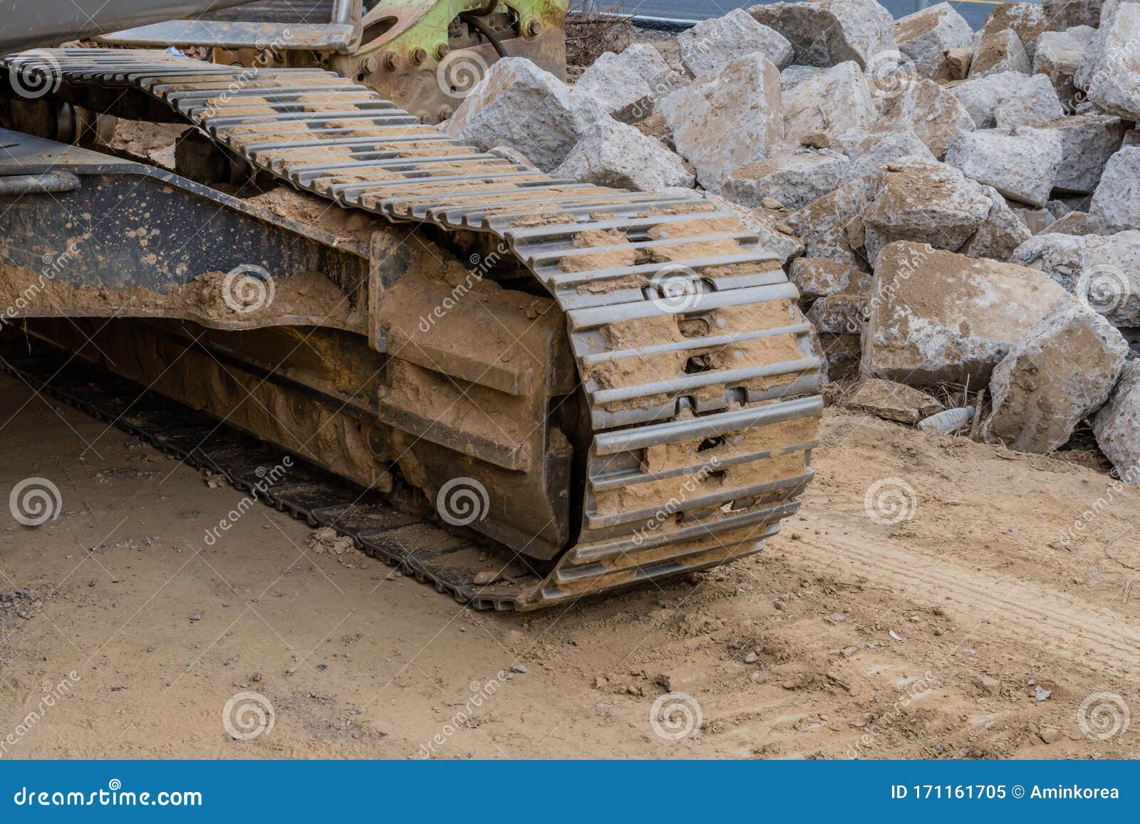 Track assembly of backhoe stock image. Image of service - 171161705