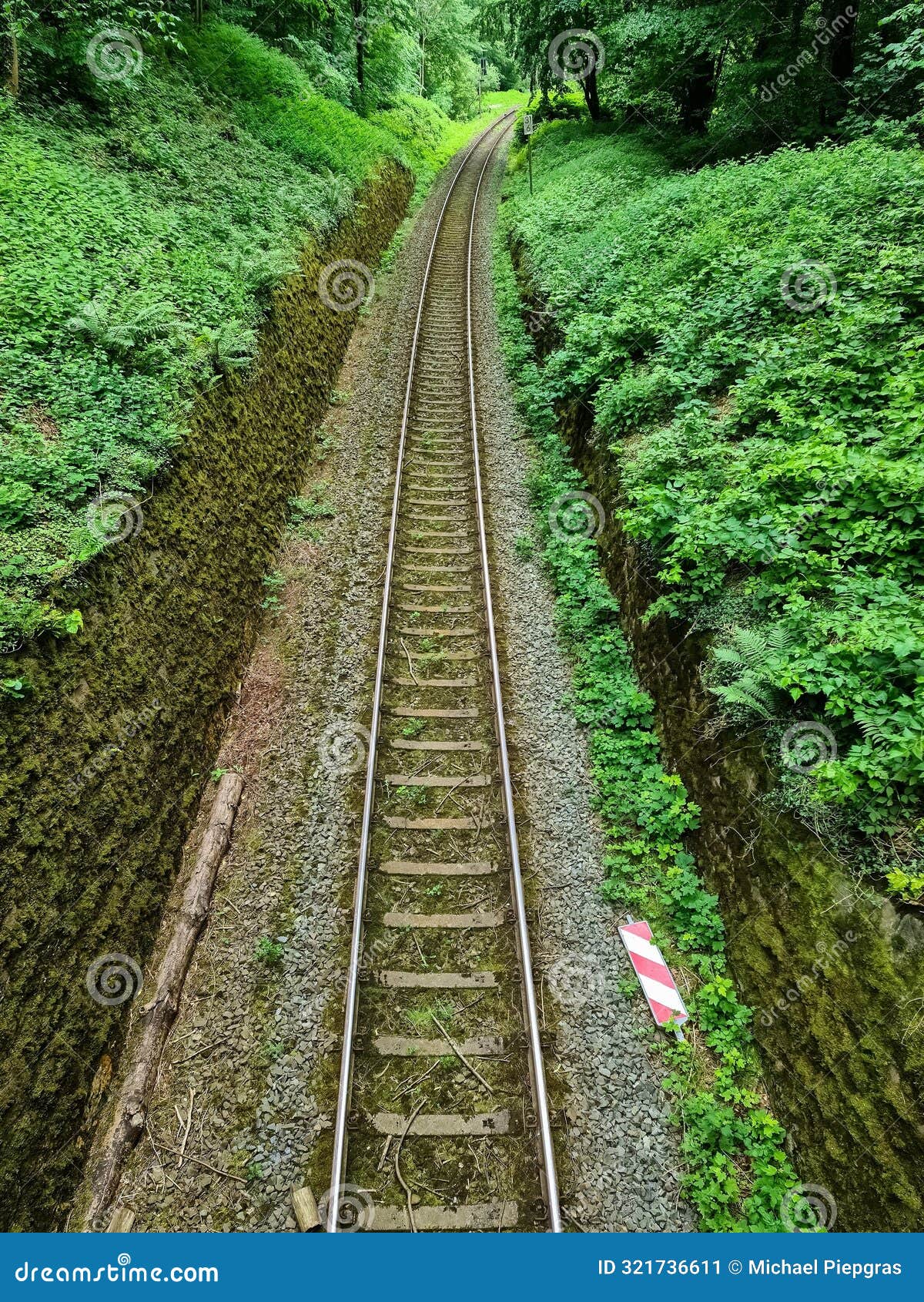 A Track Bed for Trains in a Forest with Walls on Both Sides Stock Image ...