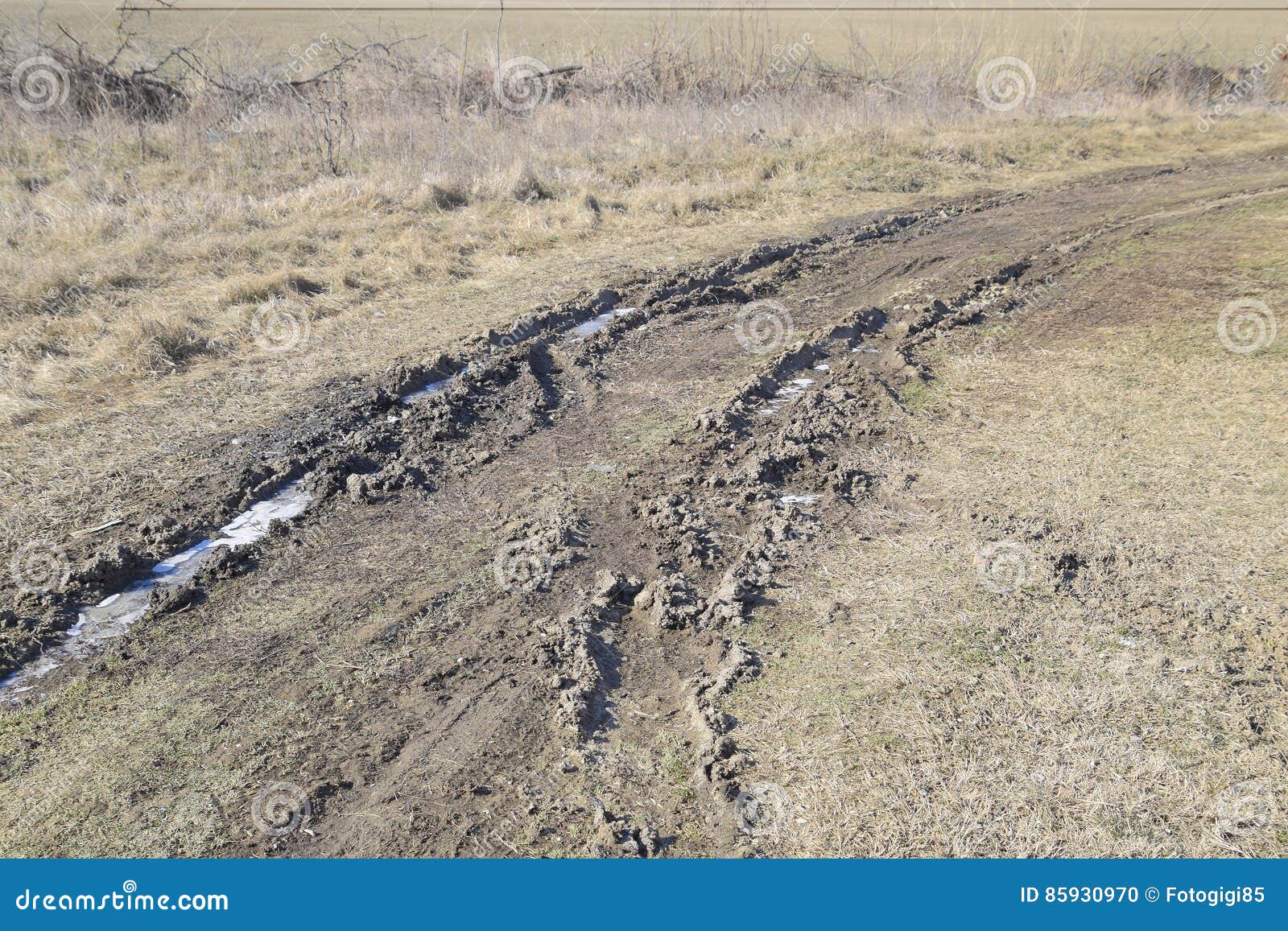 Track in the Dirt Road. Travel Problems on Dirt Roads into Mud Stock ...