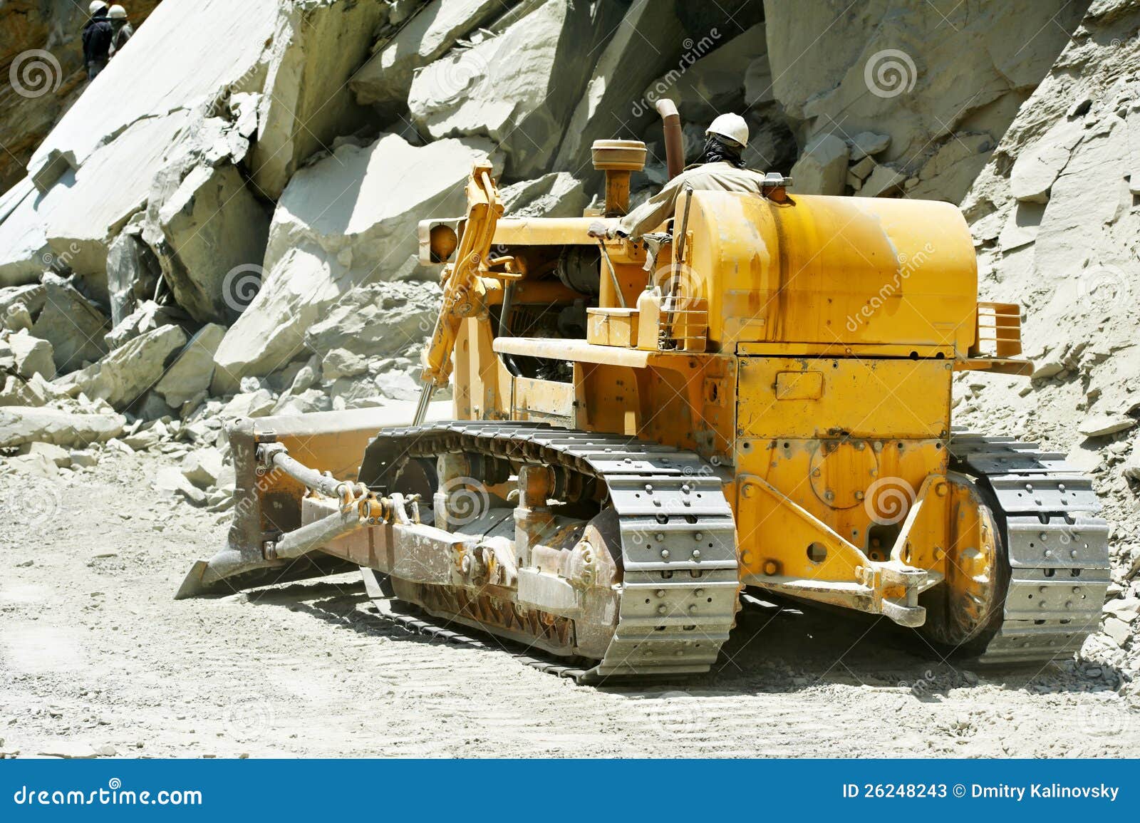 Track-type Loader Bulldozer Excavator at Road Work Stock Image - Image ...
