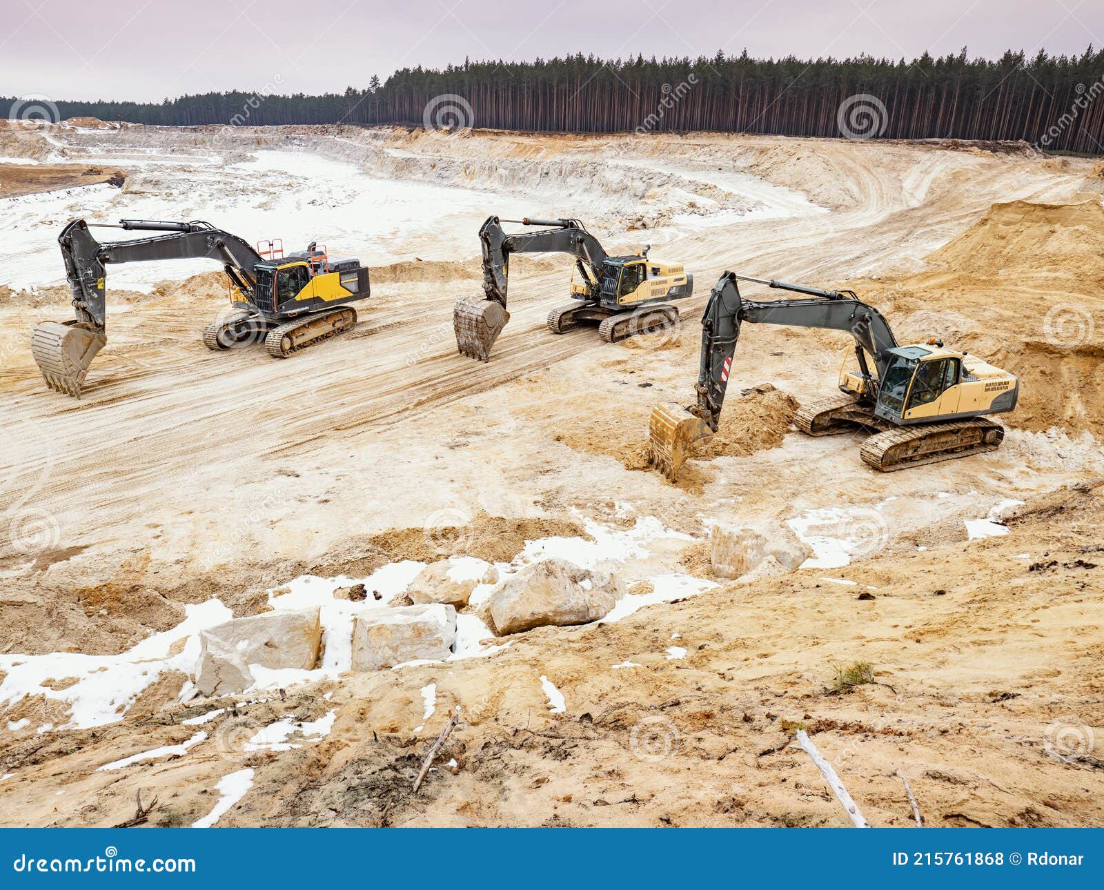 Track Type Loader Excavator in Large Sand Quarry. Excavator Loader ...