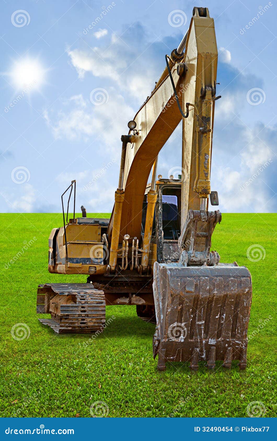 Track-type Loader Excavator Machine on Grass Field Stock Photo - Image ...