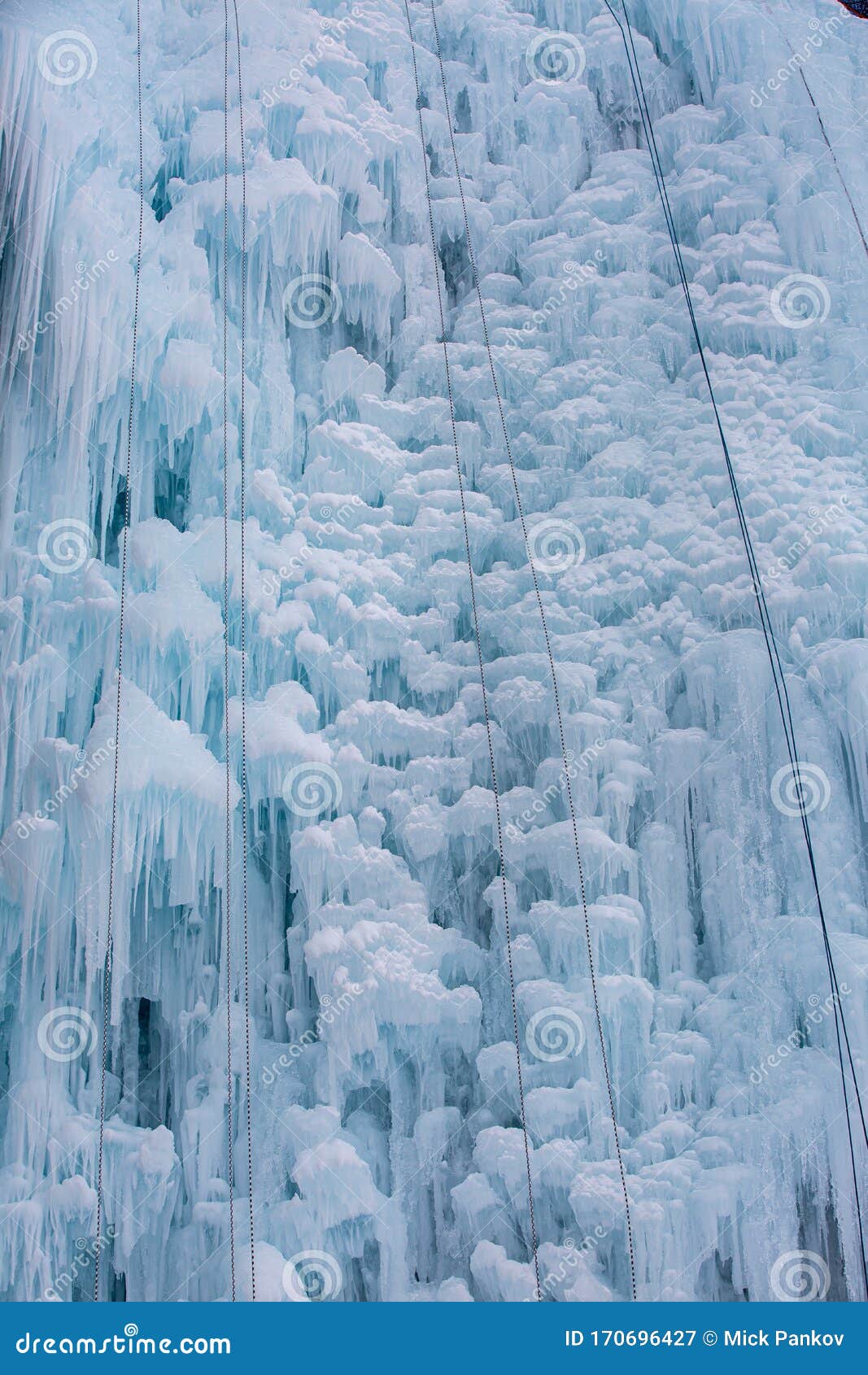Track for Winter Climbing. Ice Wall with Safety Ropes Stock Image ...