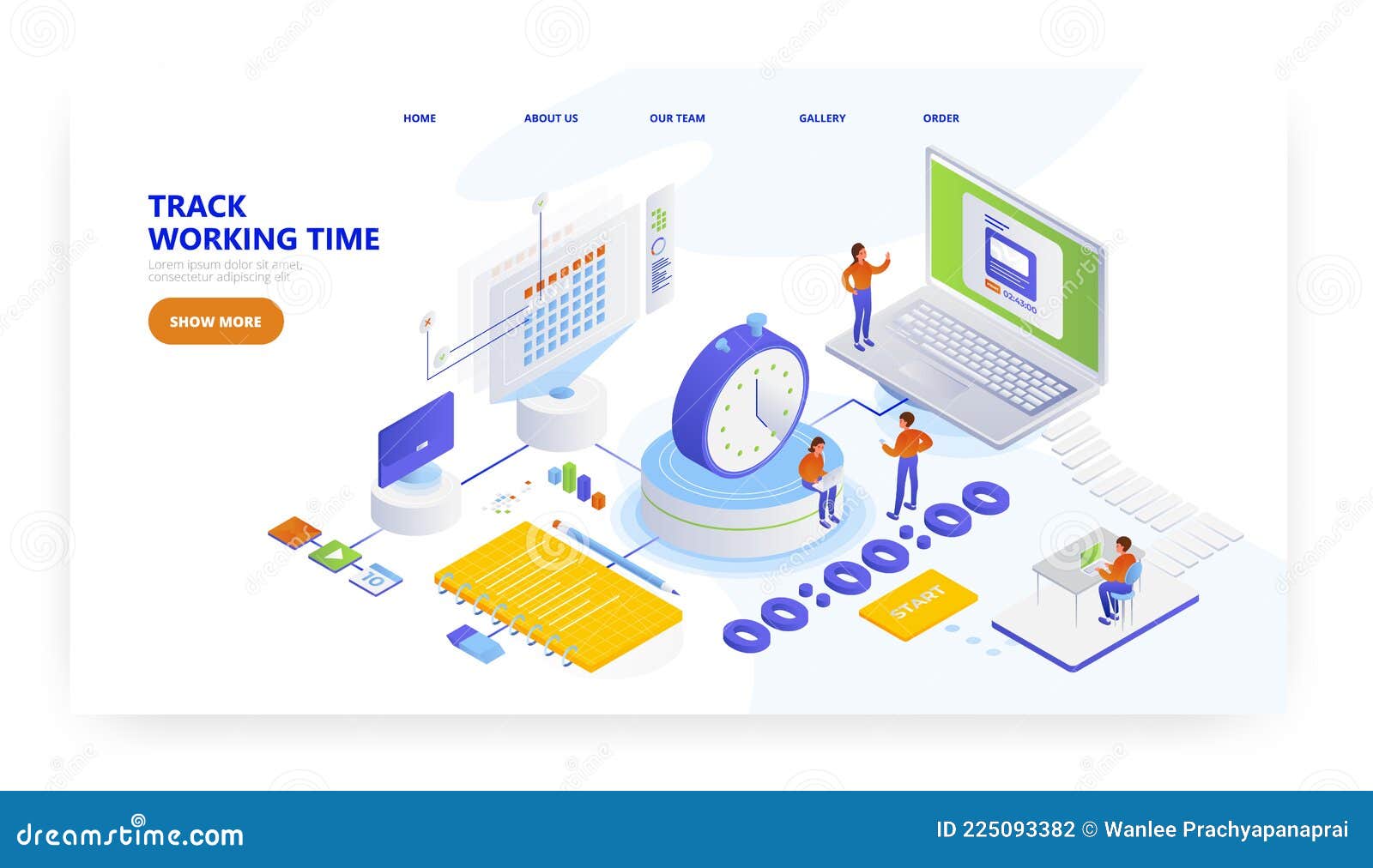 Track Working Time, Landing Page Design, Website Banner Vector Template ...