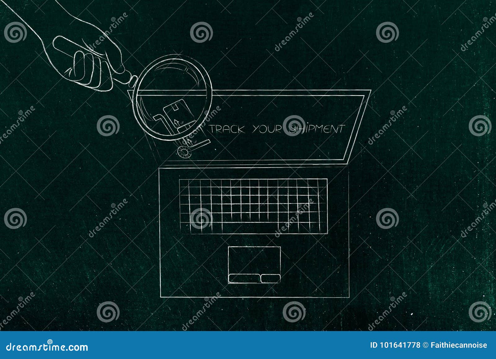 Laptop with Parcels on the Screen and Magnifying Glass Analyzing Stock ...
