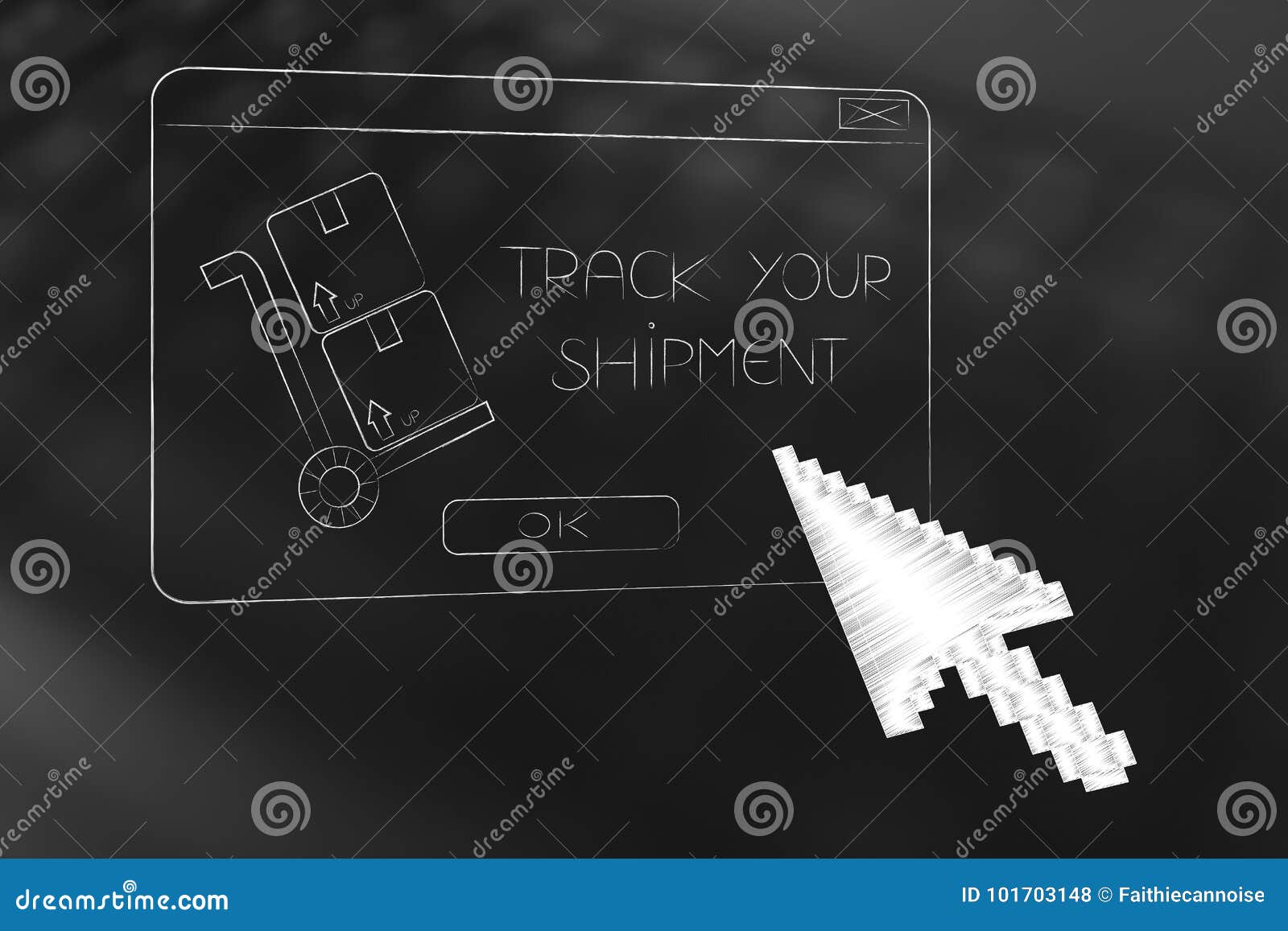 Pop-up Message with Parcel and Text with Oversize Cursor Clicking Stock ...