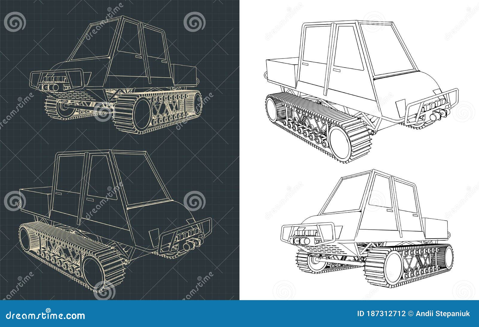 Tracked All-terrain Vehicle Drawings Vector Illustration ...