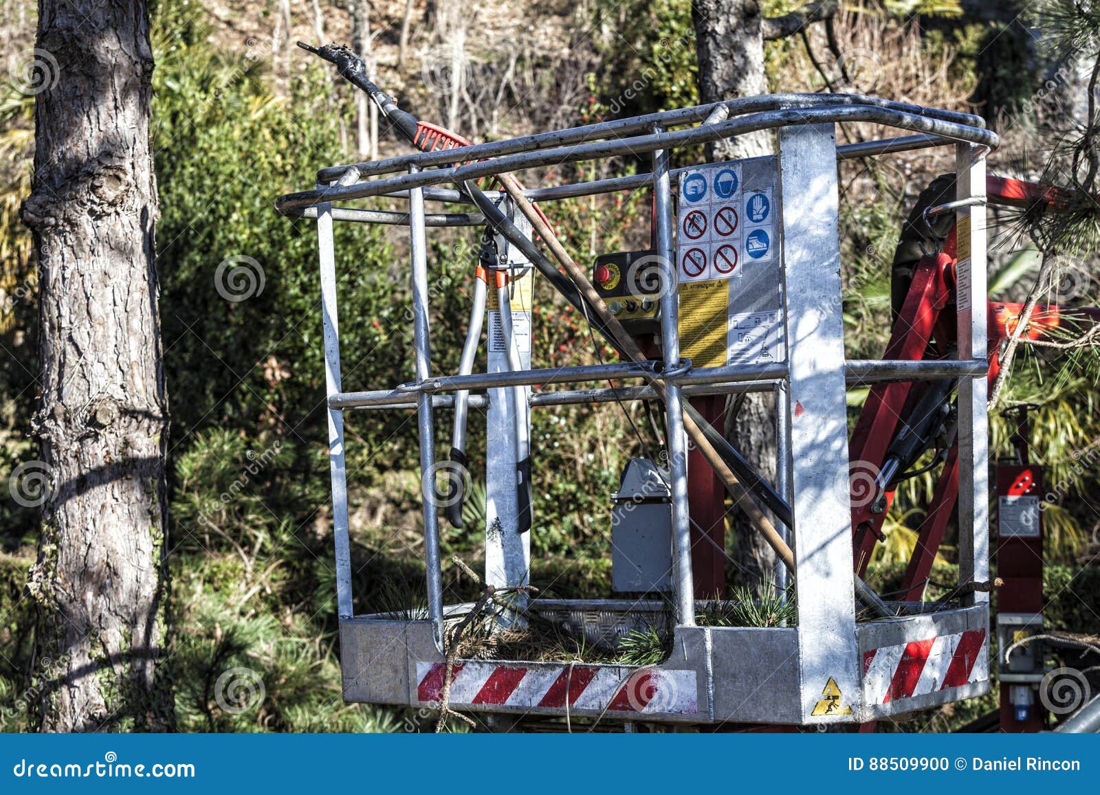 Aerial Work Platform With Seasonal Pruning Trees At The Springtime On ...