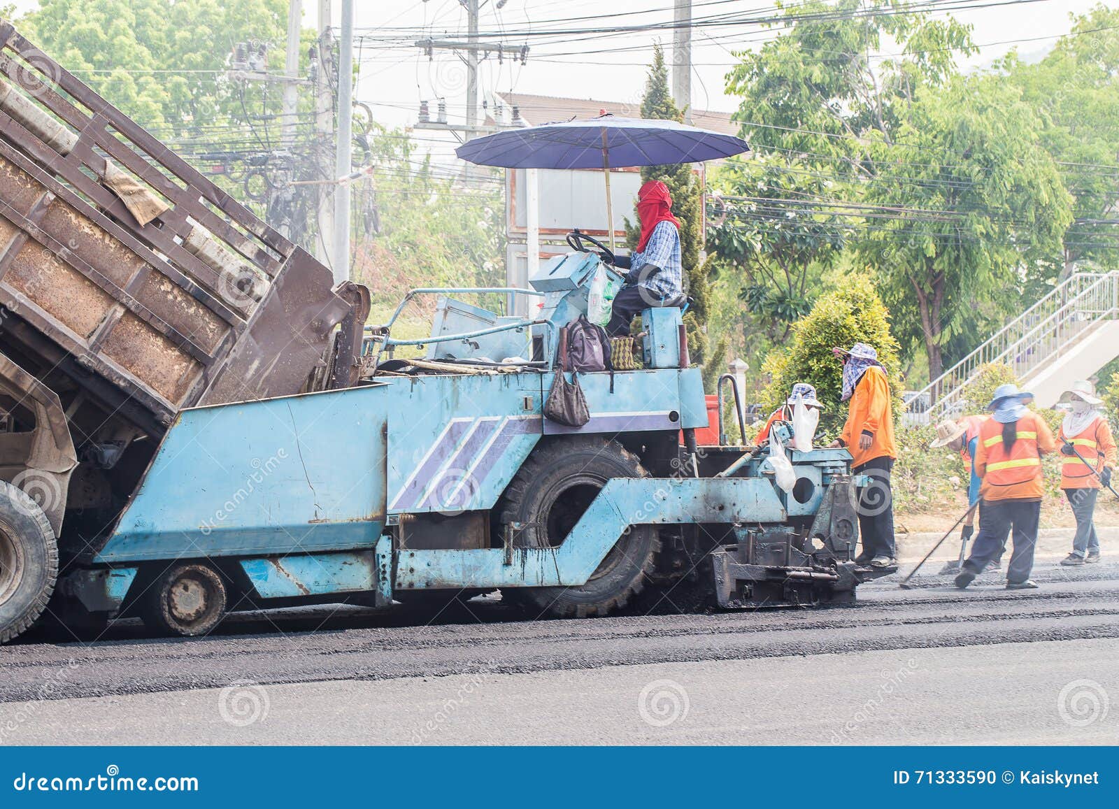 Tracked Paver at Asphalt Pavement Works for Road Stock Photo - Image of ...