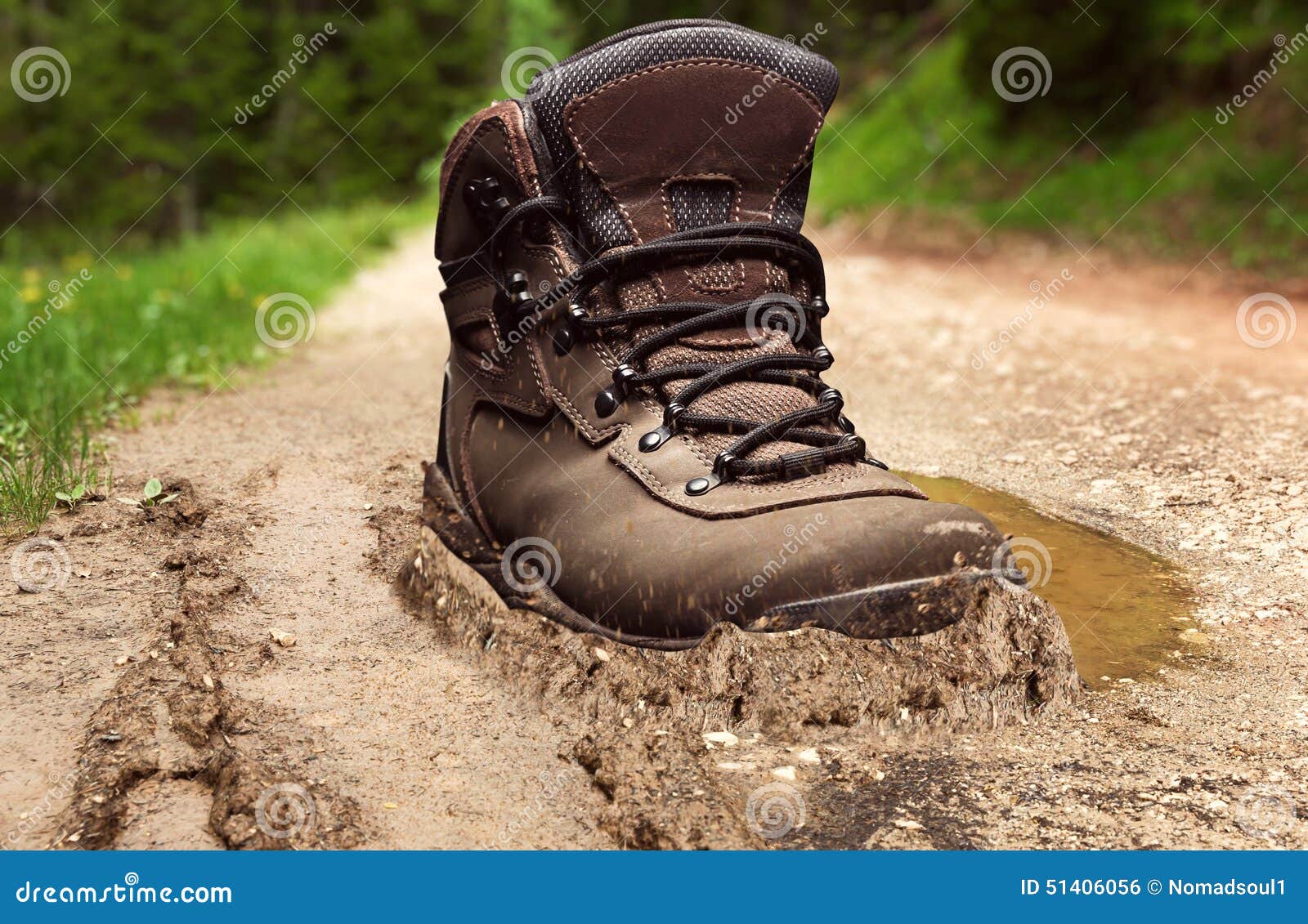 Tracking boot in a dirt stock photo. Image of pair, shoe - 51406056
