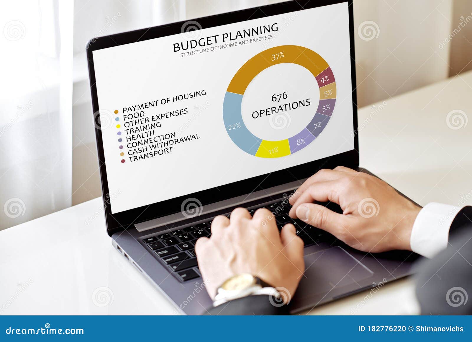 Tracking Finances Concept. Man with Laptop Plans Budget Looking ...