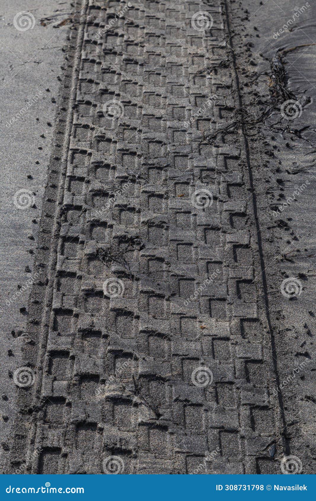 Tracks of Caterpillar Wheels on Black Sand, Top View Stock Photo ...