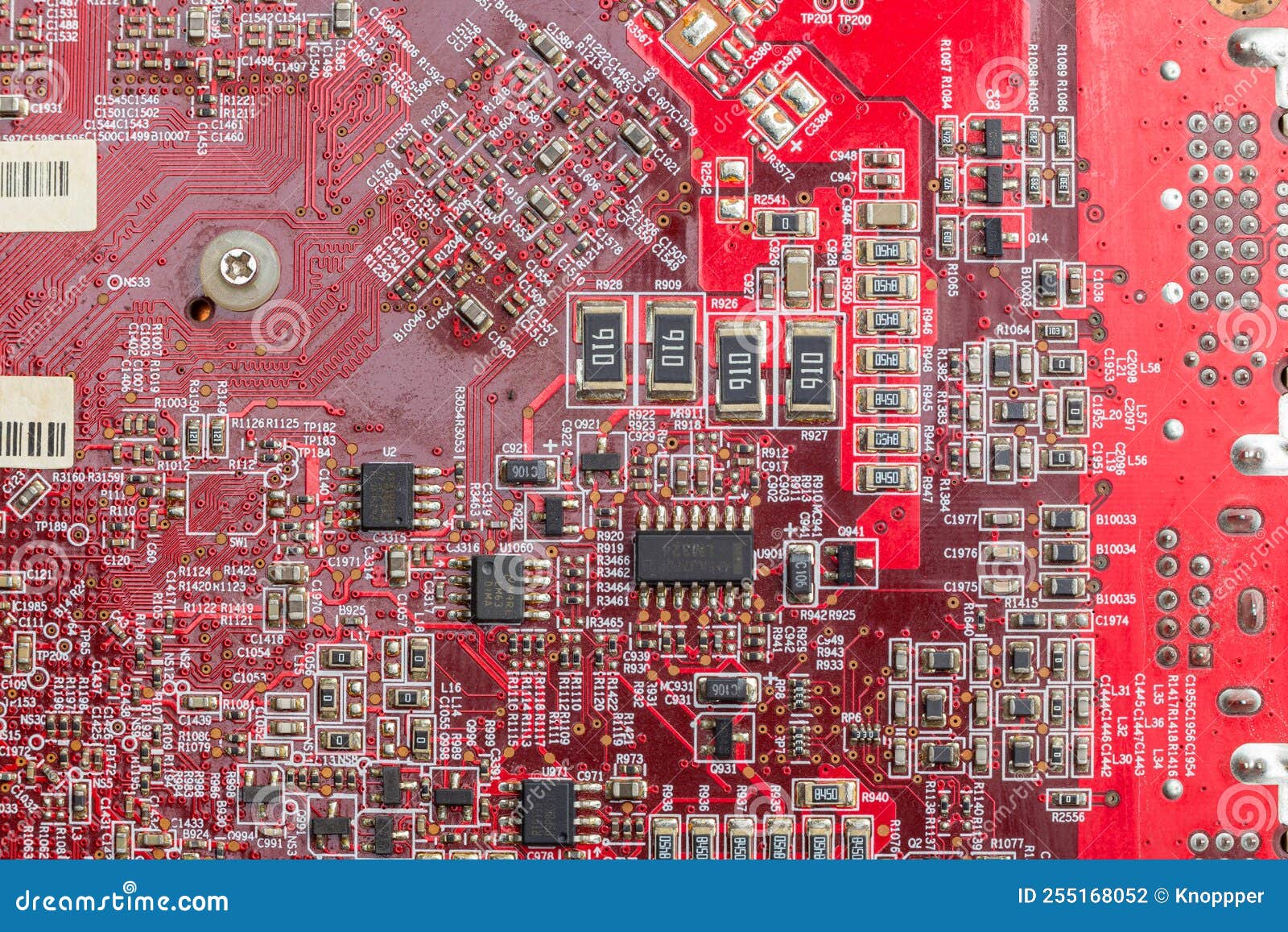 Tracks and Chips on a Red Textolite Printed Circuit Board Stock Photo ...
