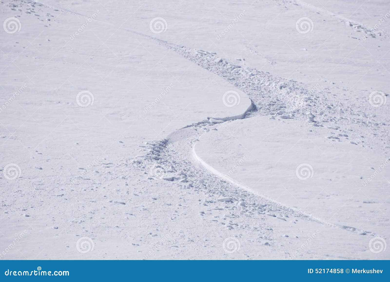 Tracks on a Mountain Slope, Freeride in Deep Snow Stock Photo - Image ...
