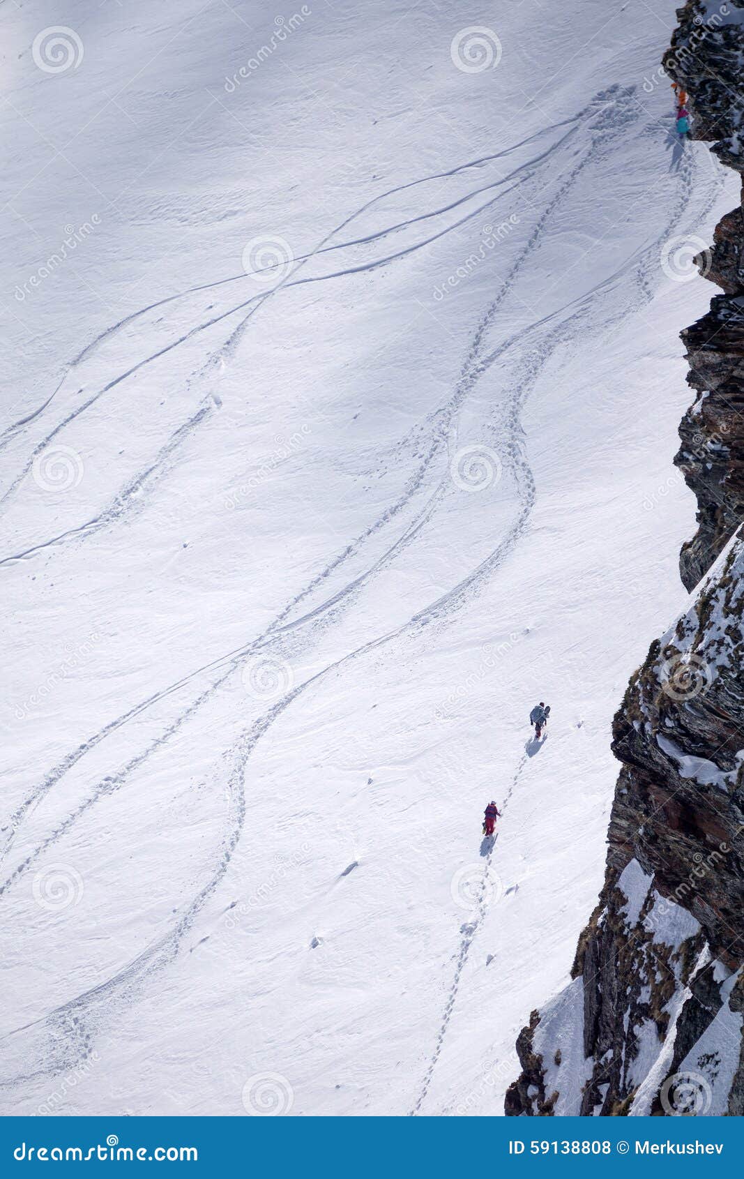 Tracks on a Mountain Slope, Freeride in Deep Snow Stock Photo - Image ...