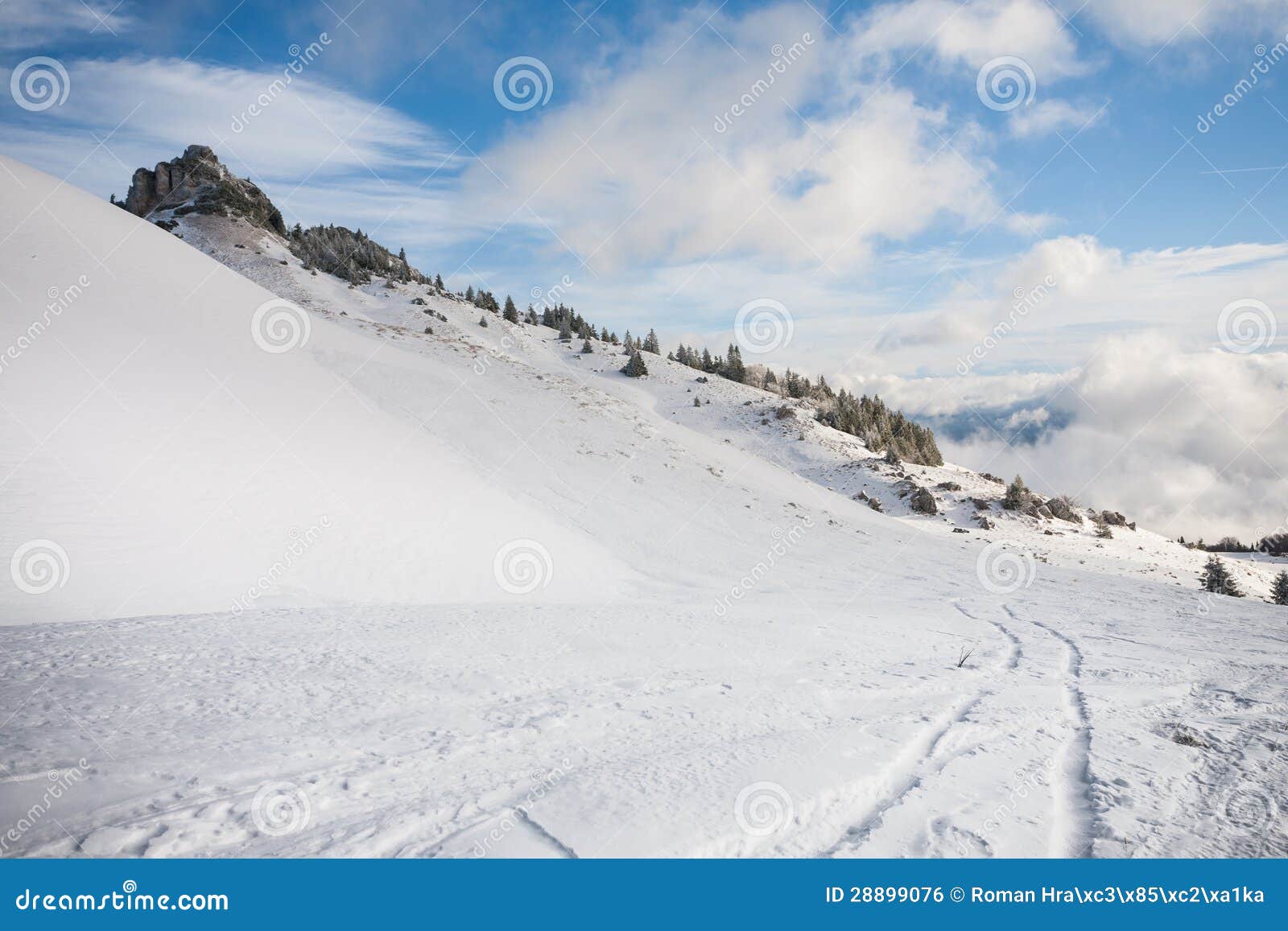Tracks in the snow stock photo. Image of mountain, scene - 28899076