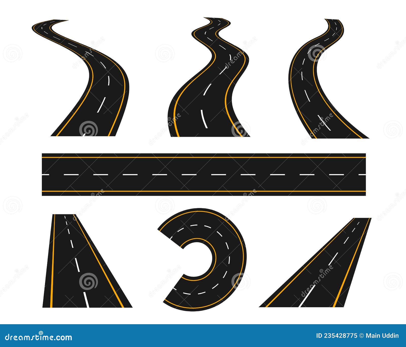 Tracks and Winding Road Curve Pathway Set Stock Vector - Illustration ...