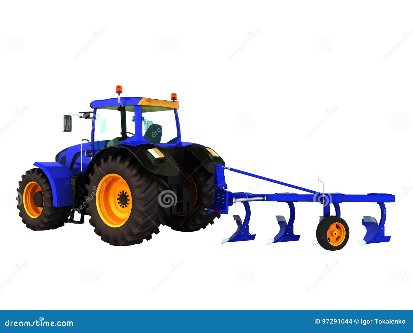 Tractor Blue 3d Render on White Background No Shadow Stock Illustration ...