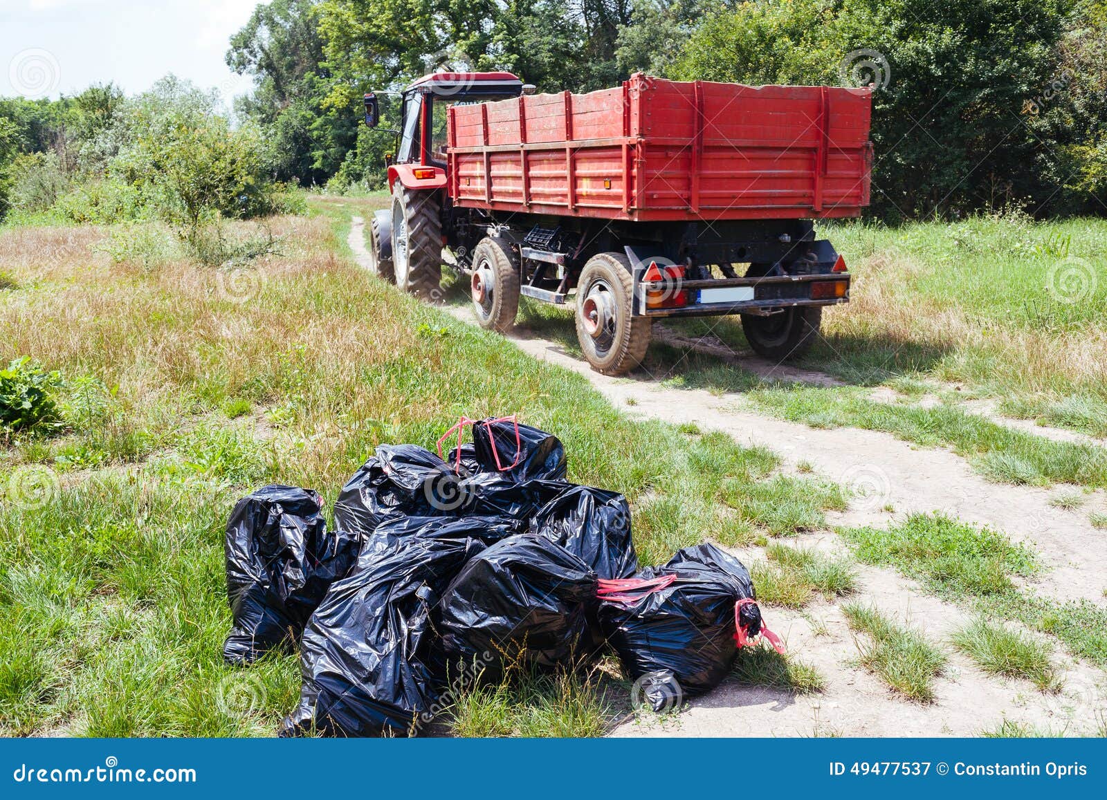 Tractor Collecting Garbage Bags Stock Image - Image of environment ...