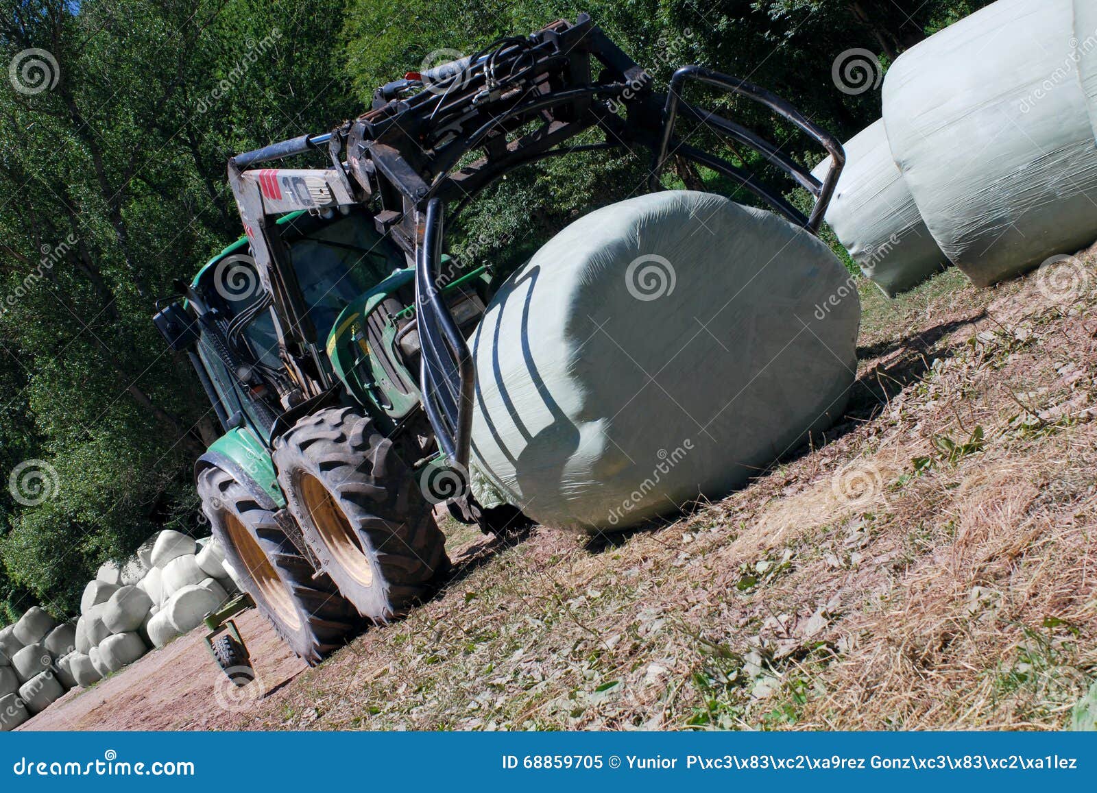 Tractor Collecting Hay Bales Stock Image - Image of agriculture, field ...