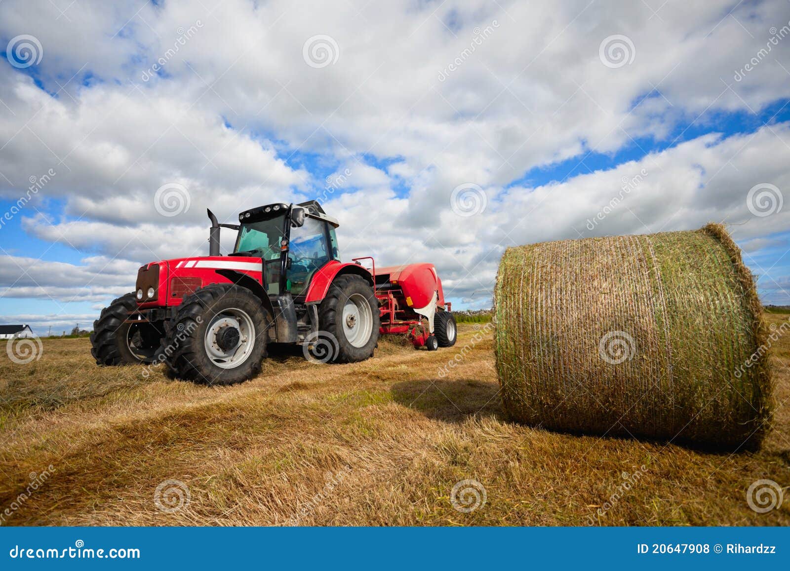 Tractor Collecting Haystack in the Field Stock Photo - Image of nature ...