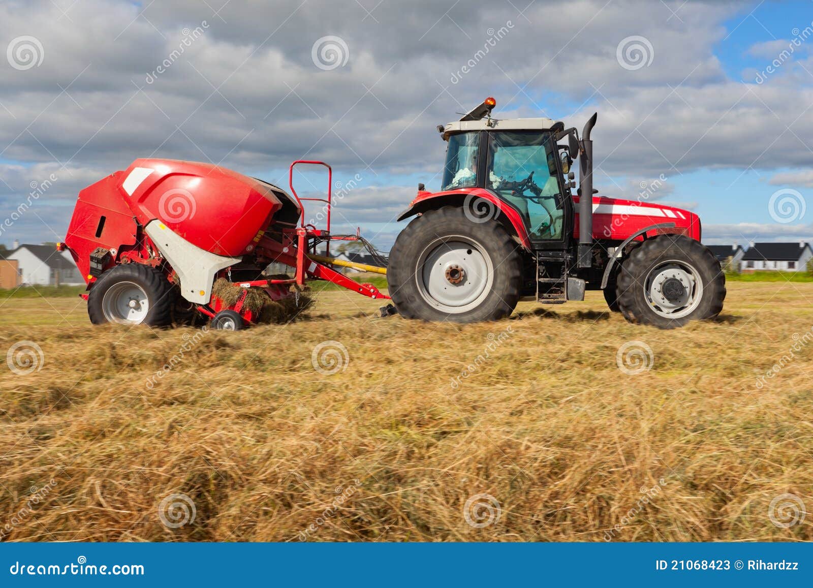 Tractor Collecting Haystack in the Field Stock Image - Image of green ...