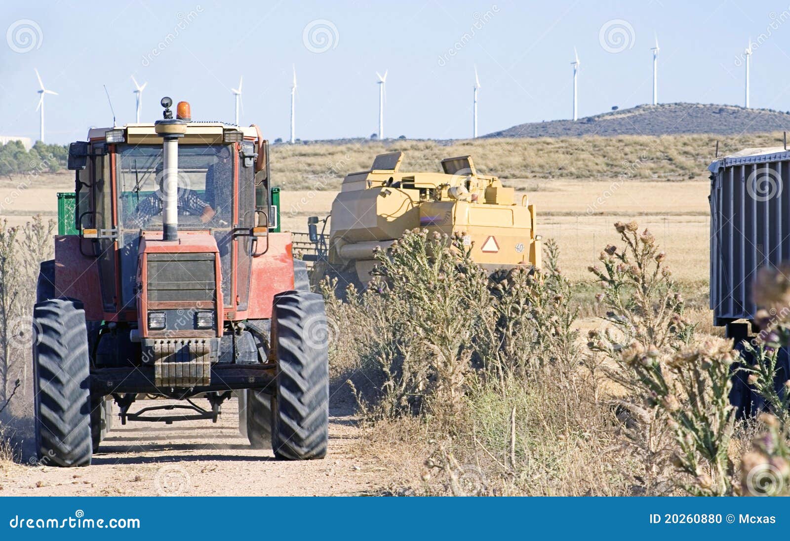 Tractor and Combined Harvester Stock Photo - Image of equipment, farm ...