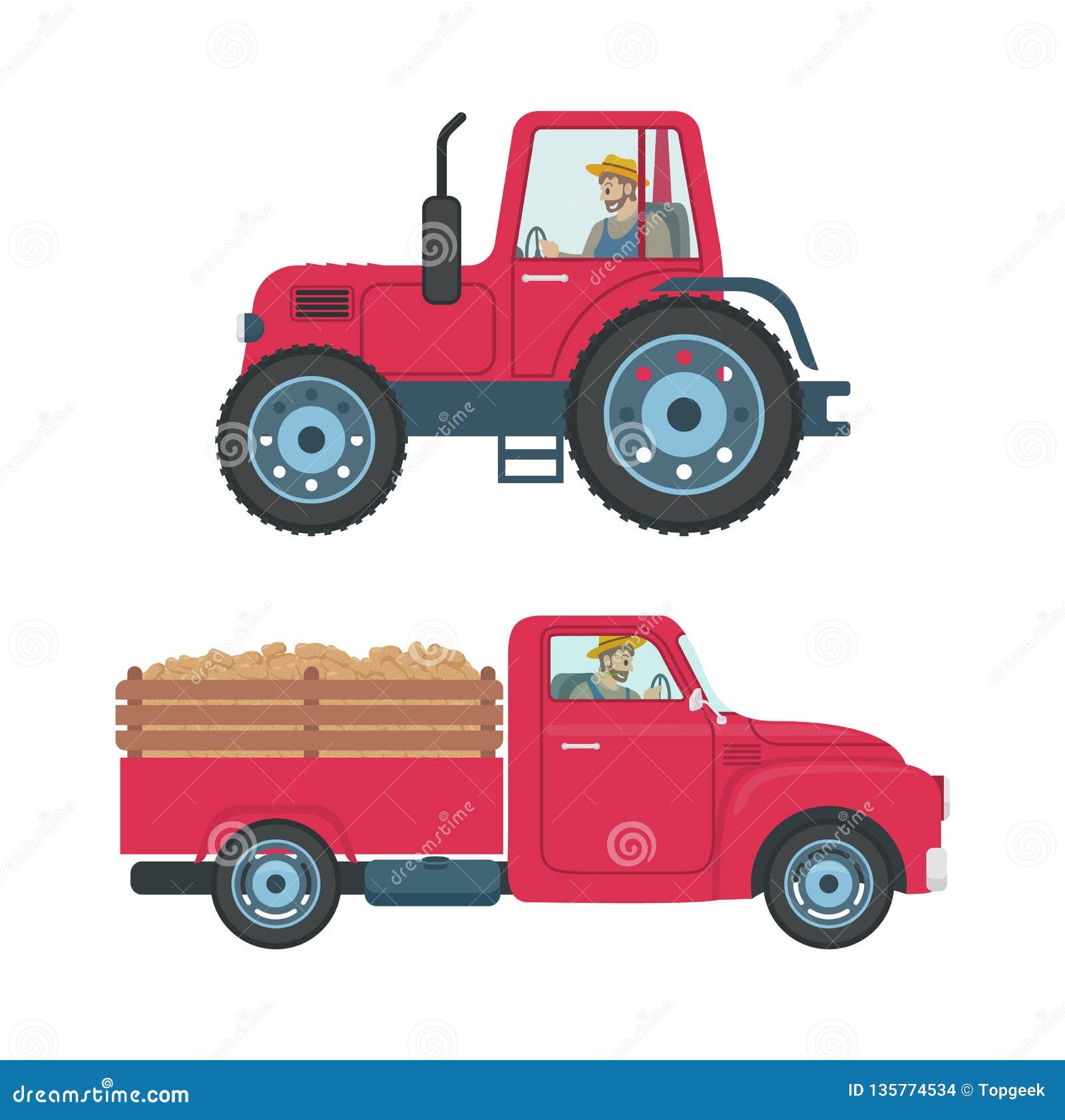 Tractor Con El Ejemplo Del Vector Del Sistema De Los Iconos Del ...